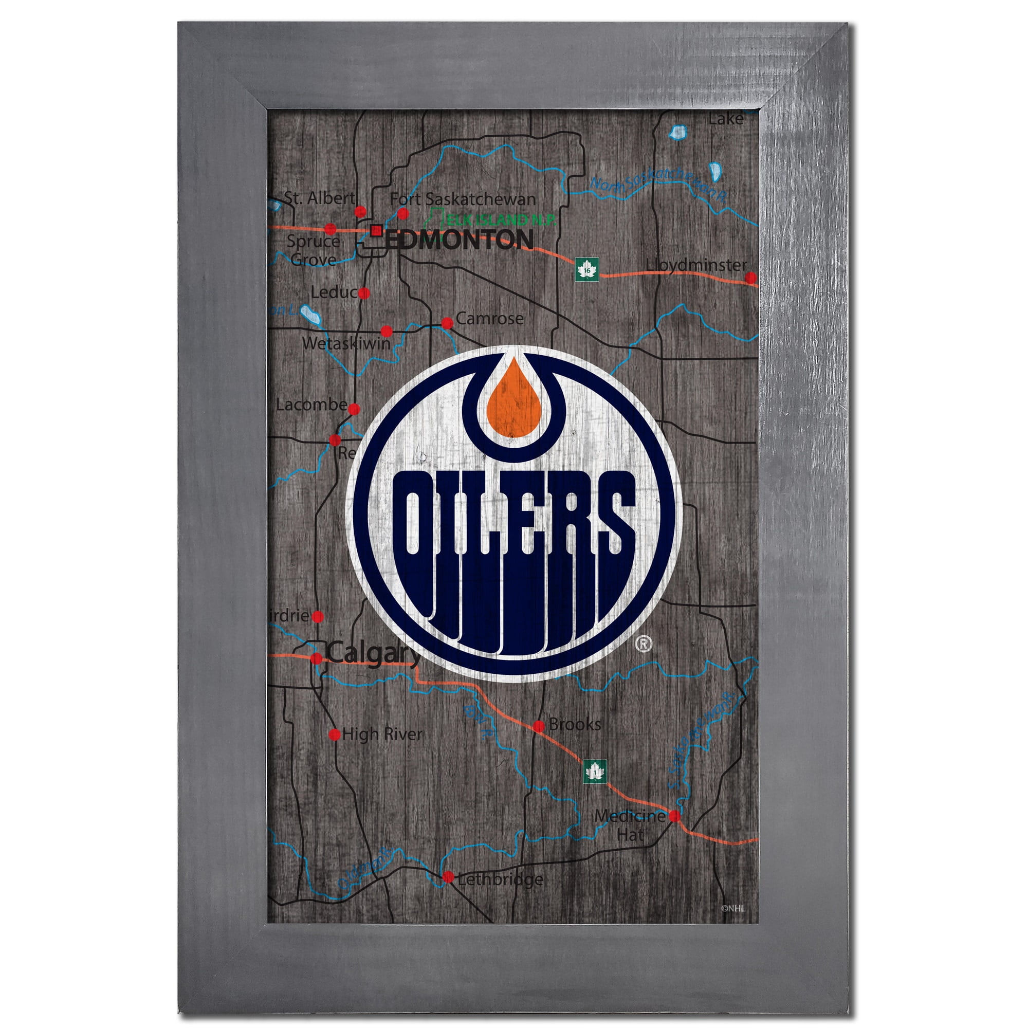 Edmonton Oilers 11'' x 19'' Framed Team City Map Sign - Walmart.com