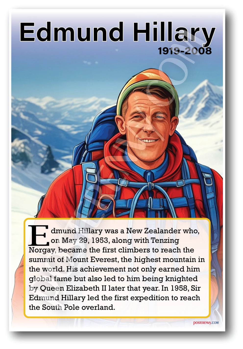 Edmund Hillary - Mountaineer & Explorer - Biography Poster 18 x 12 inch ...