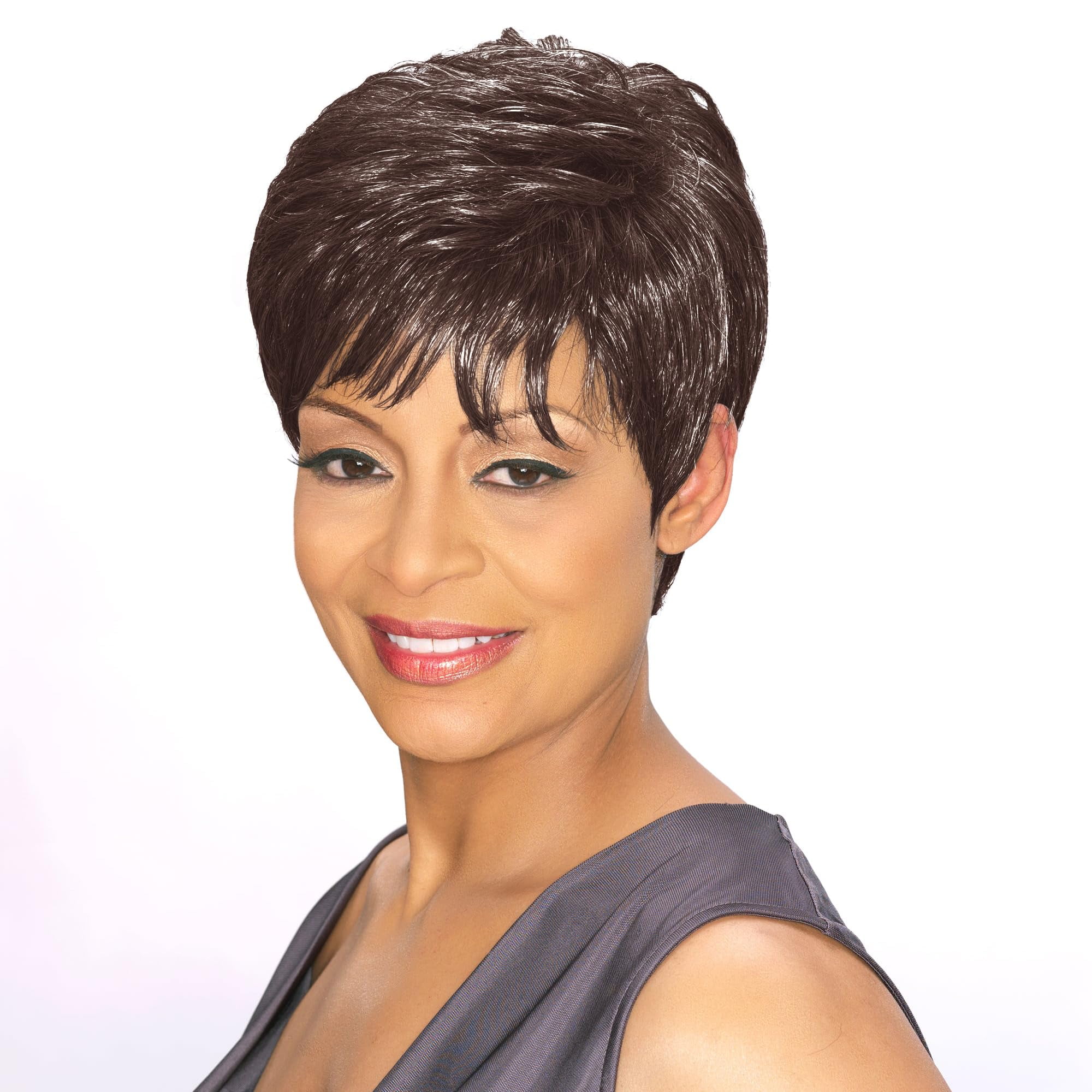 Edna Wig Color 4 Medium Dark Brown - Foxy Silver Wigs Short Pixie Wispy ...