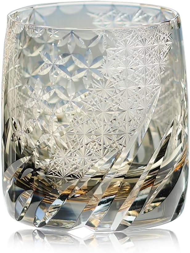 Edo Kiriko wine glass, hand-carved grey crystal whisky wine glass with ...