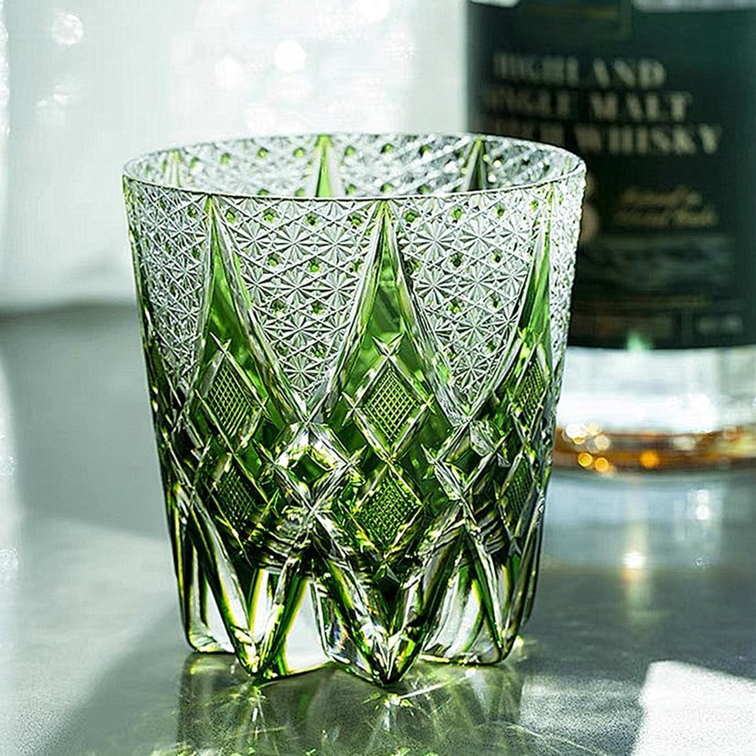 Edo style Hand Carved Drinking Glass Crystal Whisky Glass 340ml Tumbler ...
