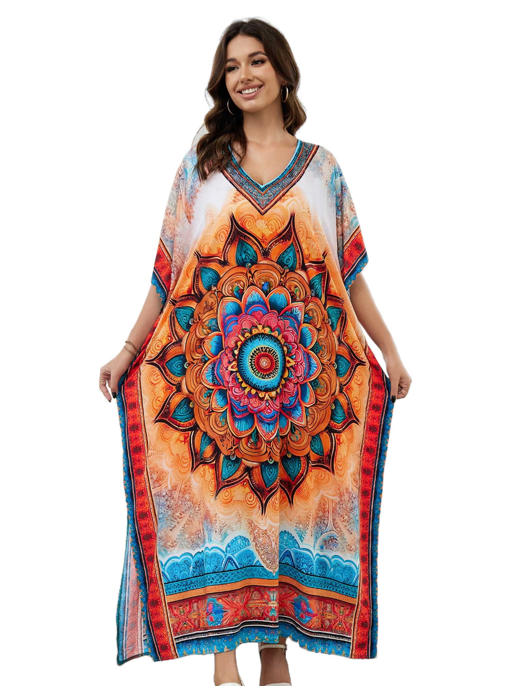 Edolynsa Caftan Loungewear for Women Long Kaftan Dresses Maxi Beach ...