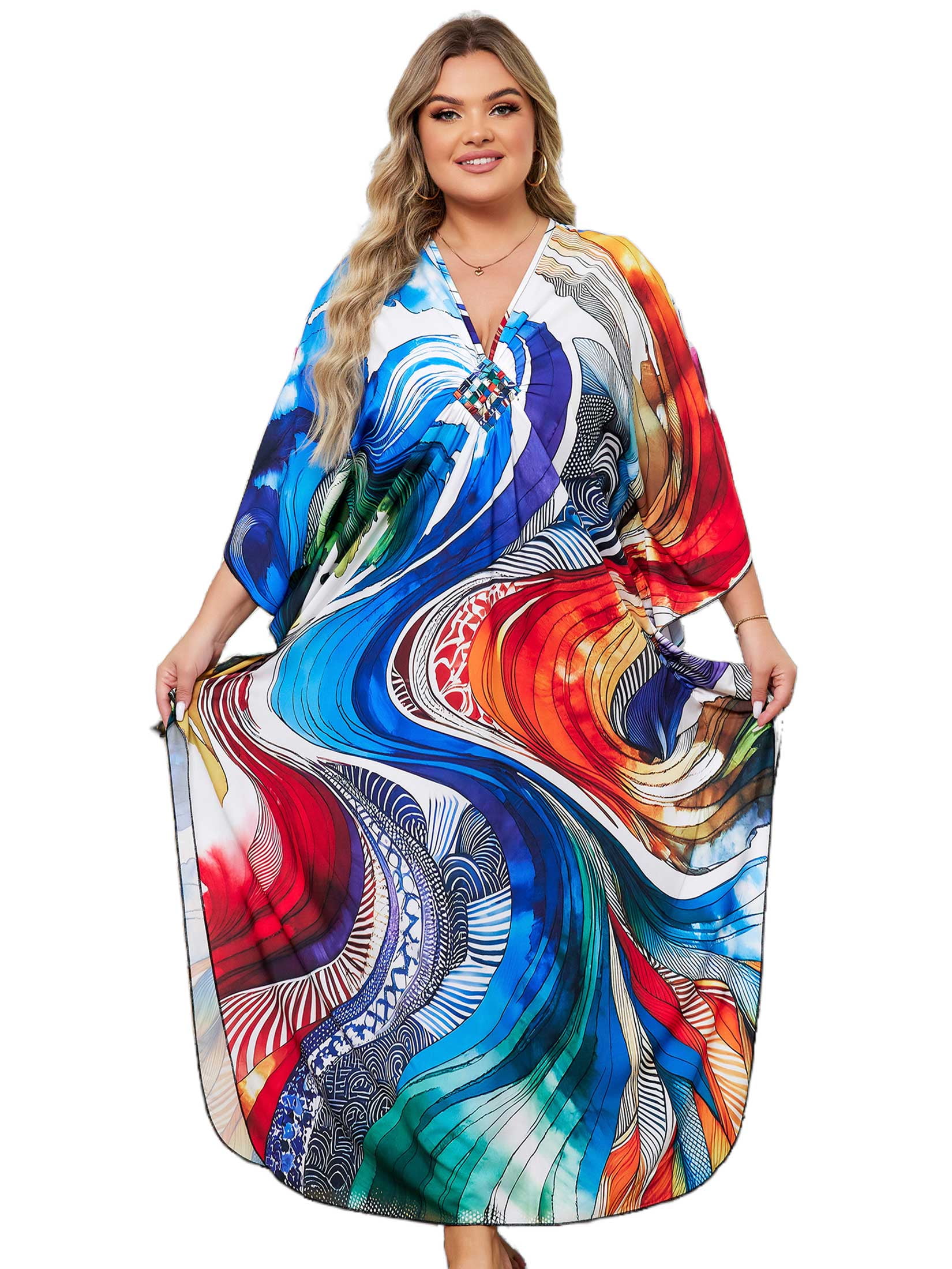 Edolynsa Caftans for Women Plus Size Swimwear Kaftan Cover up Loose Fit ...