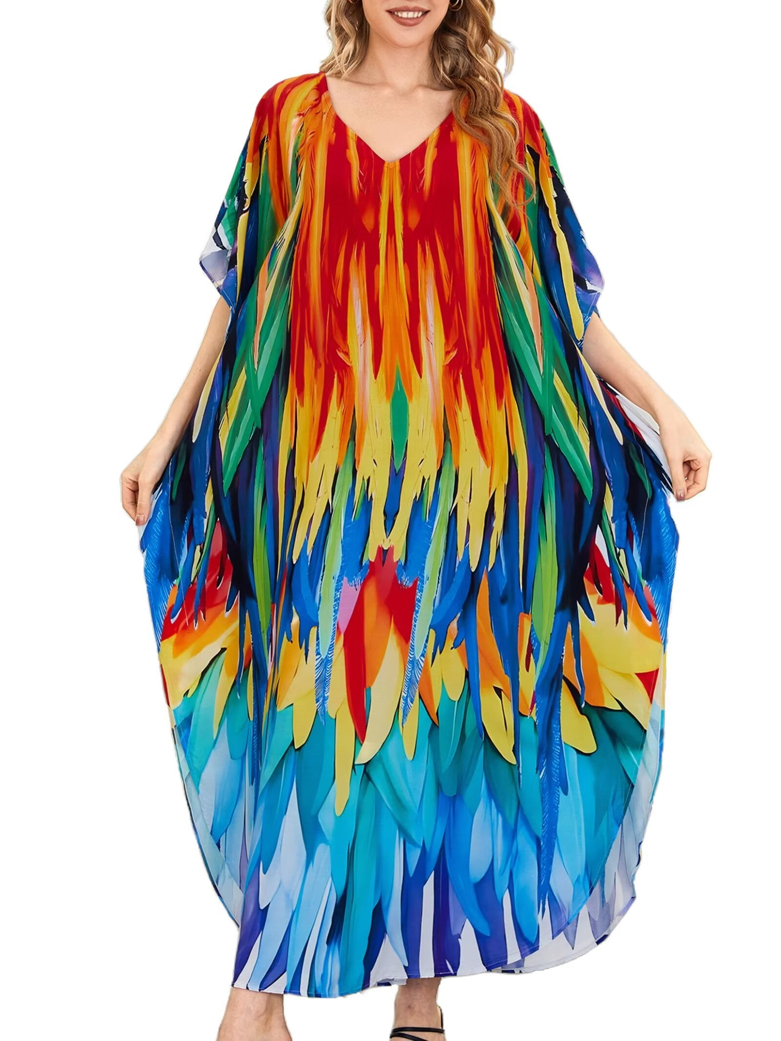 Edolynsa Kaftan Dresses Cover Up for Swimwear Women Plus Size Animal Print Caftan Resort Dress ...