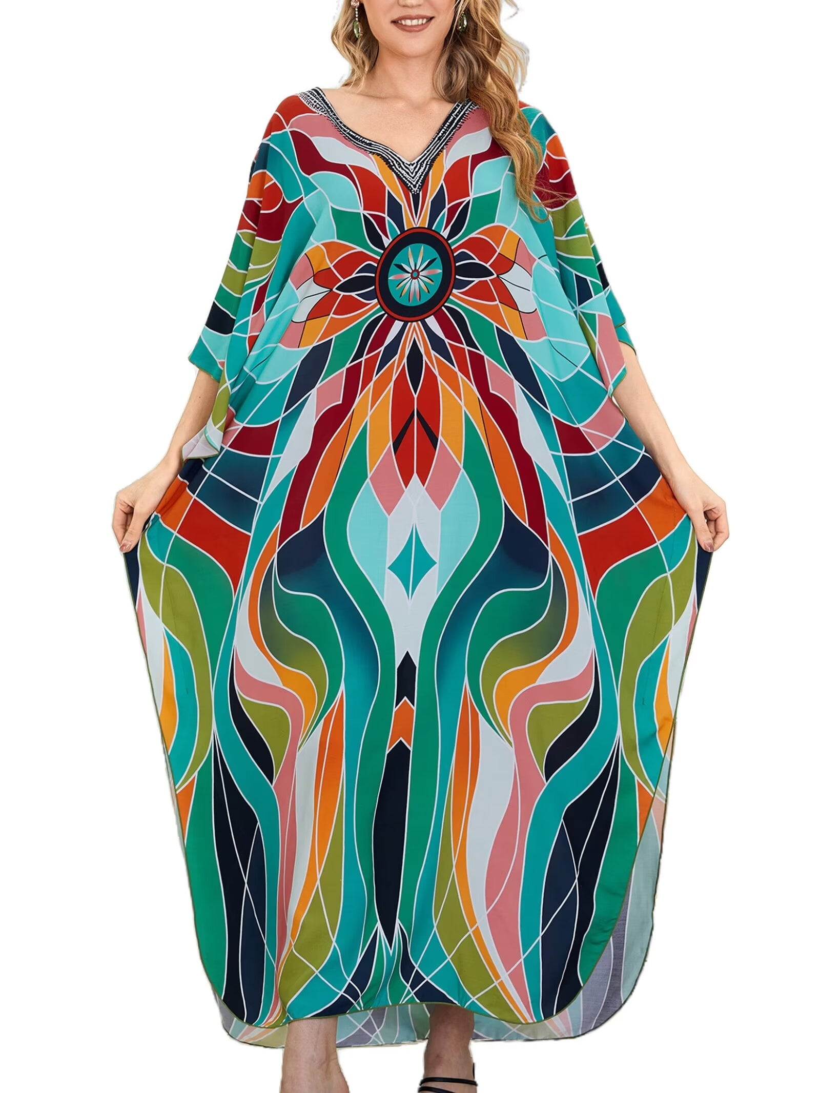 Edolynsa Kaftans for Women Fancy Plus Size Caftan Loungewear Maxi Beach Dress Swimsuit Cover up ...