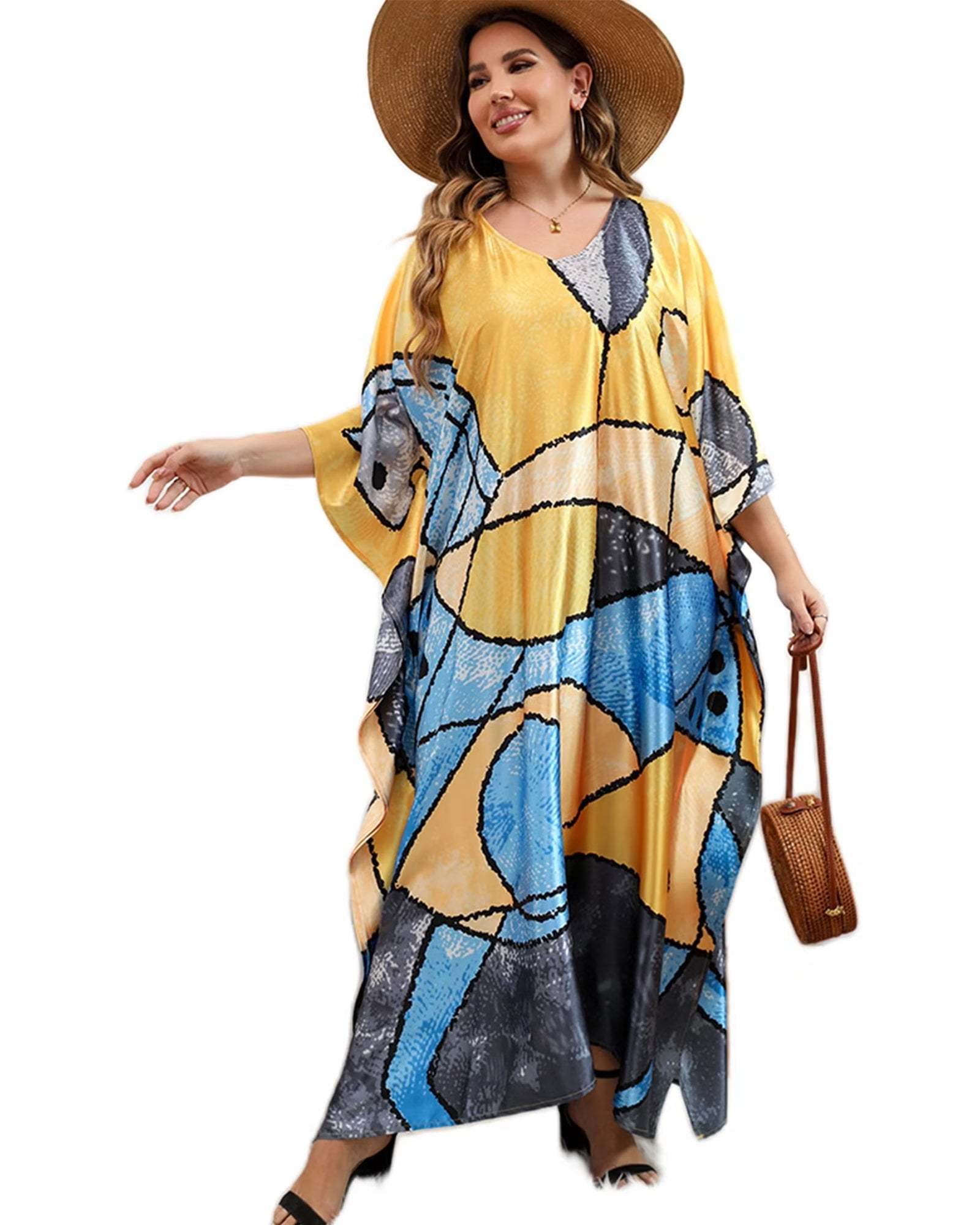 Edolynsa Plus Size Africa Kaftan Dress Batwing Sleeve Bathing Suit ...