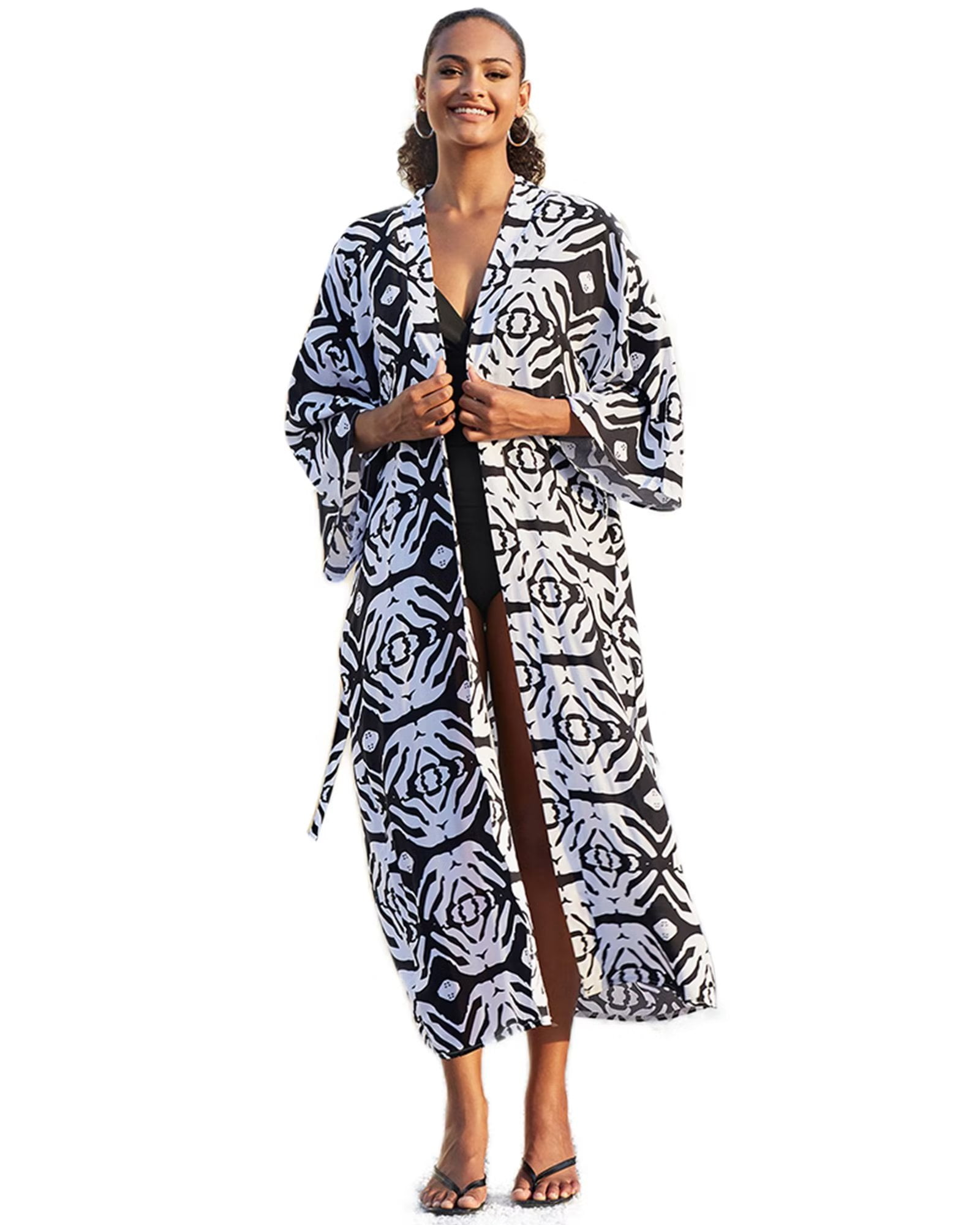 Edolynsa Plus Size Bathing Suit Cover Up Geometric Print Kimono Summer ...