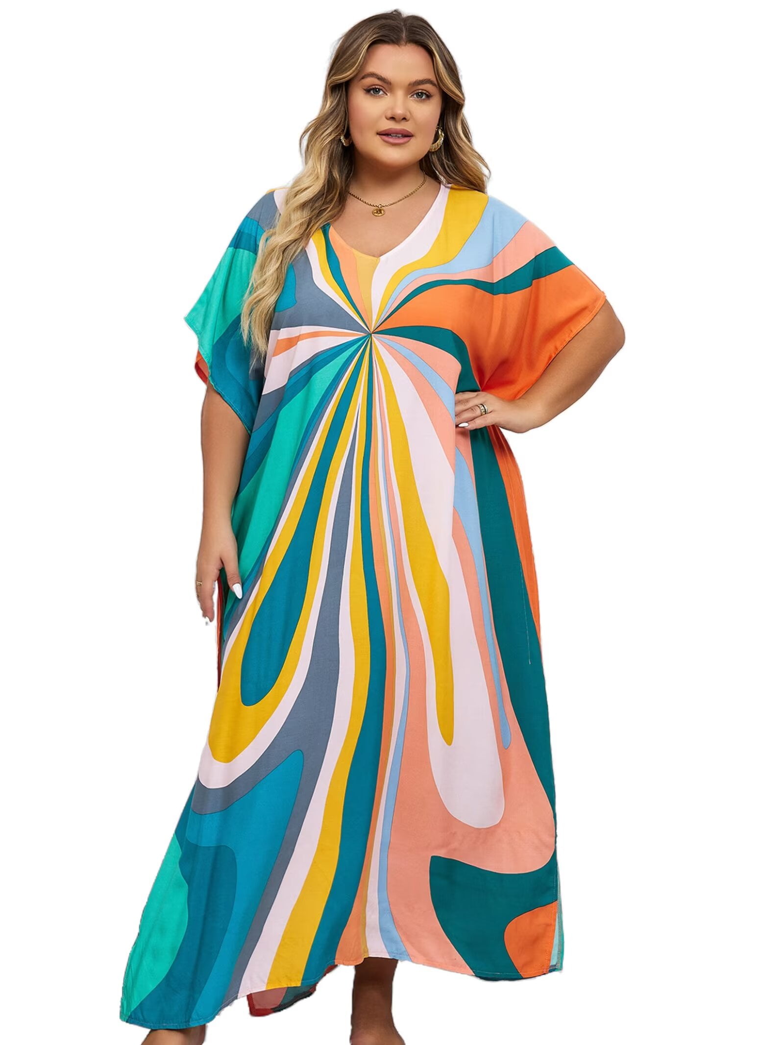 Edolynsa Plus Size Kaftan Dresses for Women Maxi Beach Dress Bathing Suit Cover up Lightweight ...