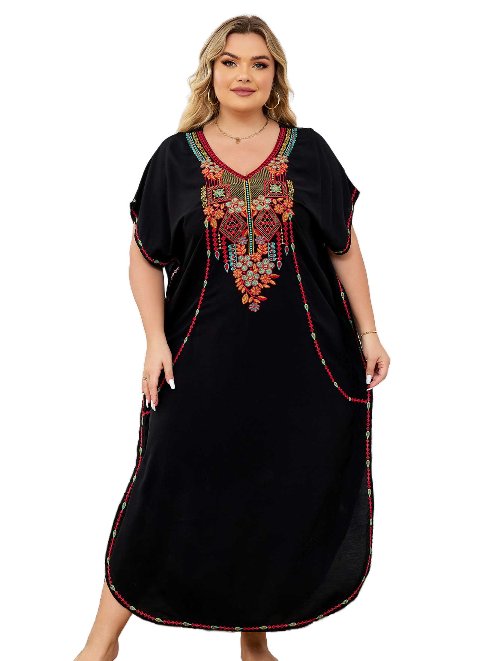 Edolynsa Plus Size Moroccan Kaftan Dress for Women Embroidery Caftan ...
