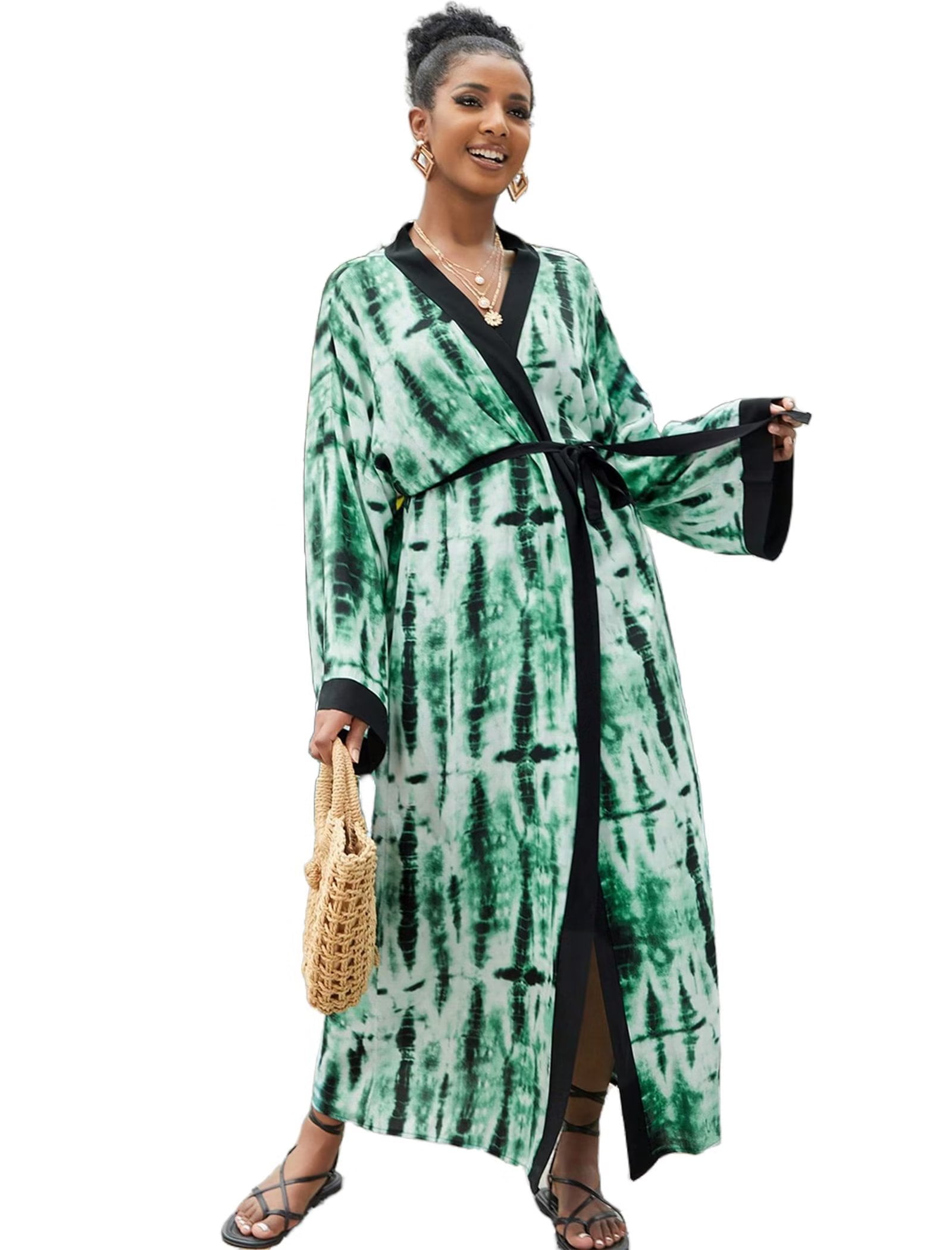 Edolynsa Women's Beach Kimono Cardigan Long Bathing Suit Cover Up ...