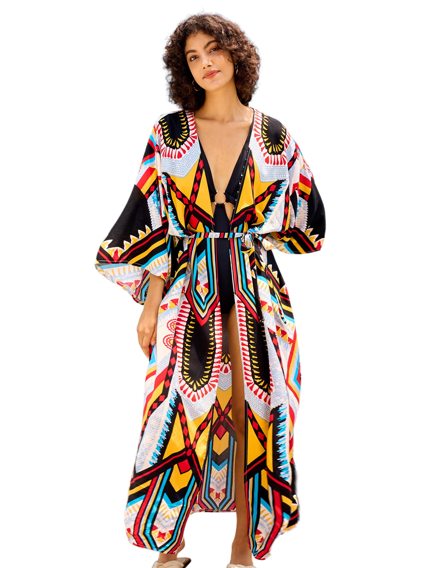 Edolynsa Women's Boho Printed Kimonos Lightweight Swimsuit Cover ups ...