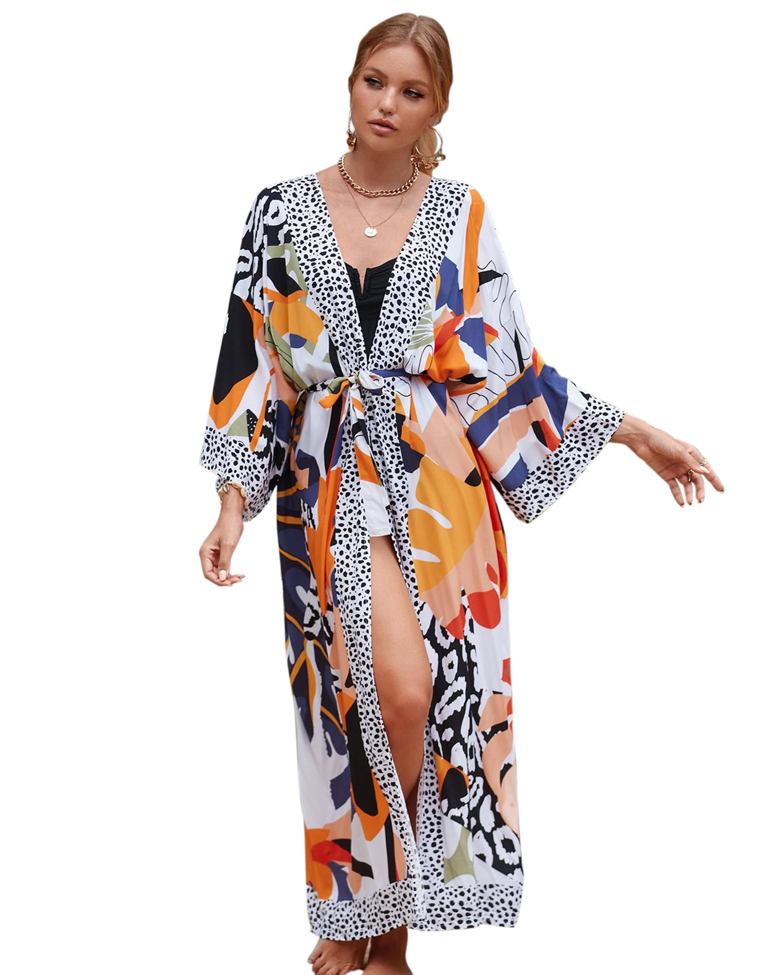 Edolynsa Women's Boho Printed Kimonos Lightweight Swimsuit Cover ups ...