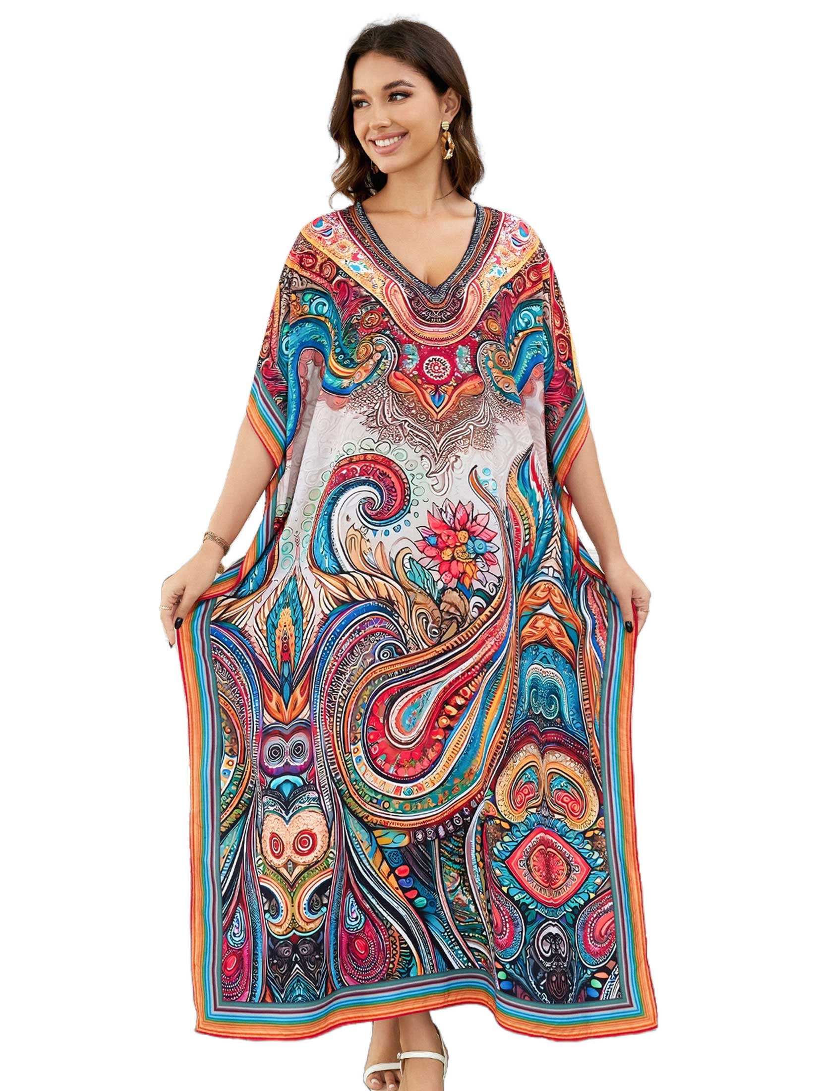 Edolynsa Women's Moomoo Dresses Bikini Cover ups Long Beach Tops Loose ...