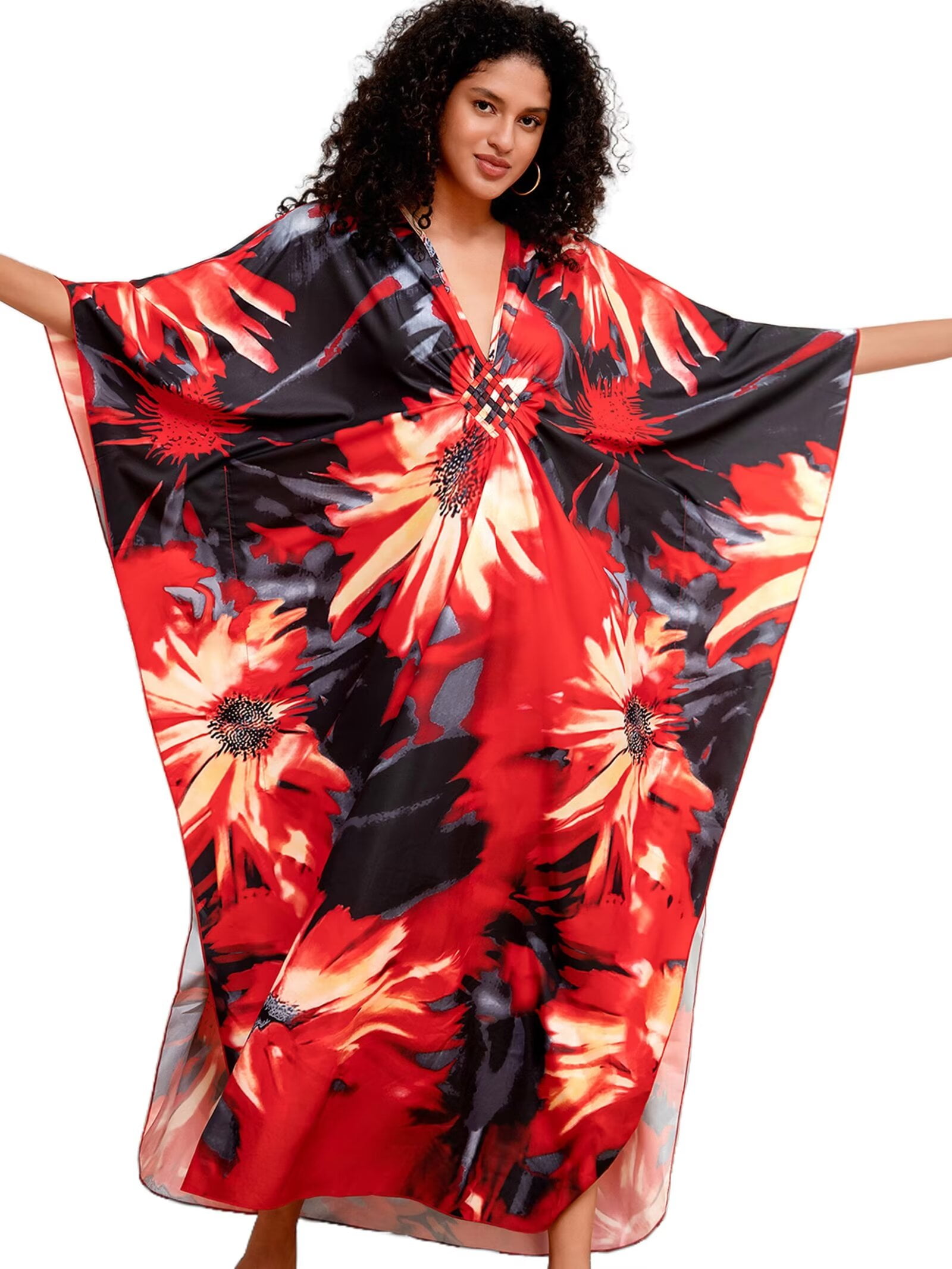 Edolynsa Womens Floral Kaftan Dress Plus Size Caftan Loungewear Bathing Suit Cover up Maxi Beach ...