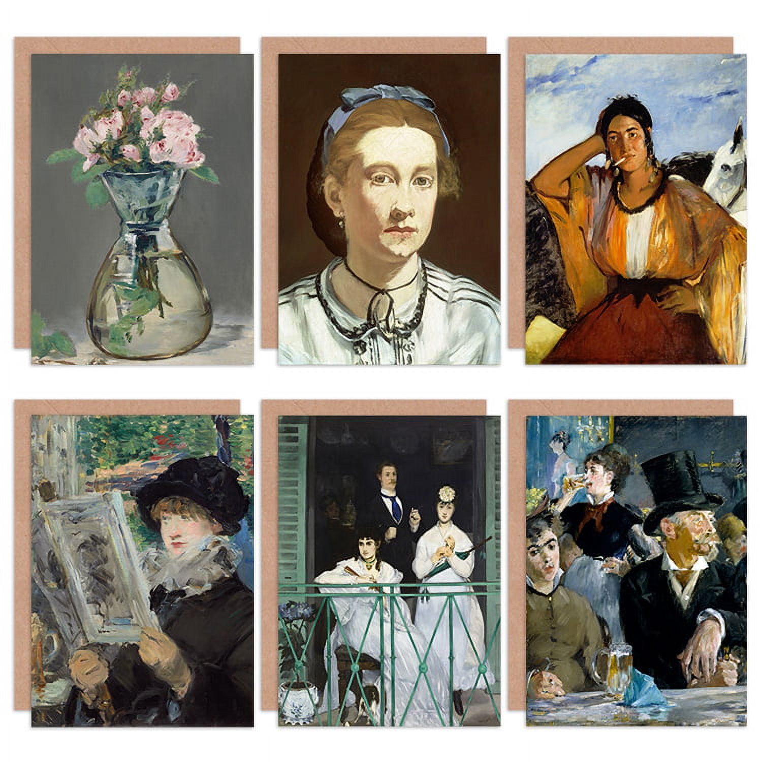 Edouard Manet Cafe Balcony Woman Reading Gypsy Victorine Roses Fine Art Greeting Card Pack of 6 ...