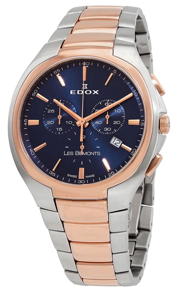 Edox Les Bemonts Chronograph Ultra Slim Two-Tone Stainless Steel Blue ...
