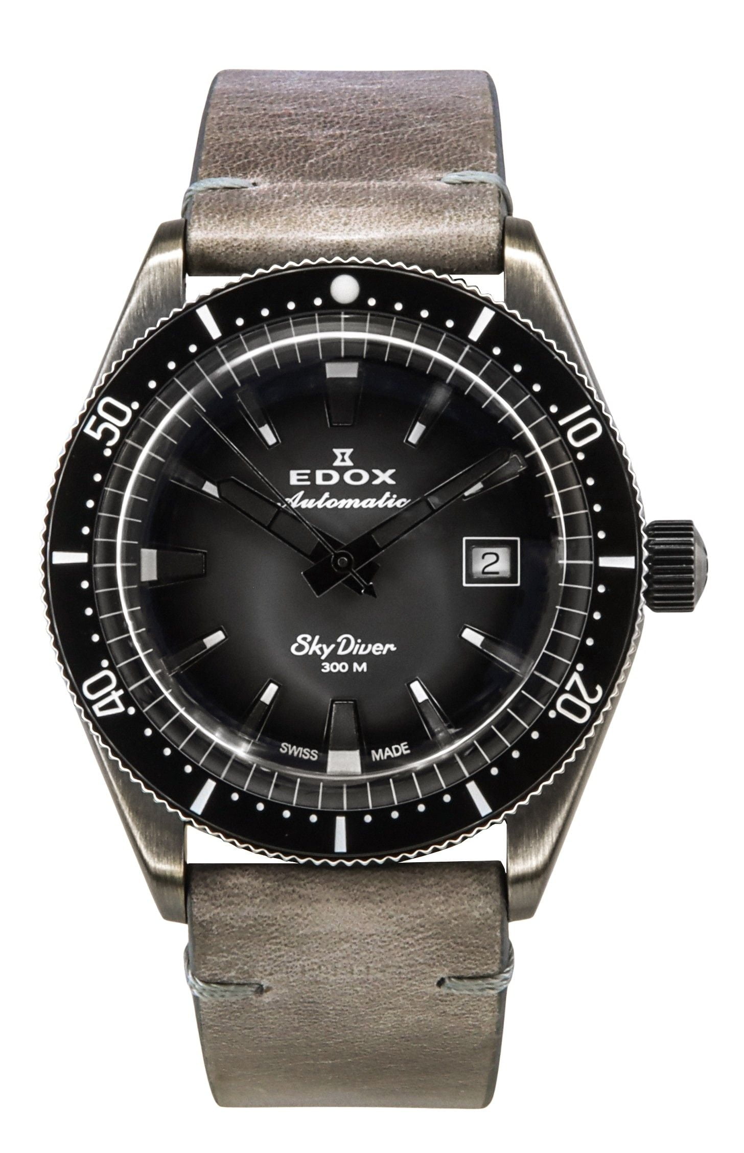 Edox Skydiver Limited Edition Leather Strap Grey Dial Automatic Diver's ...