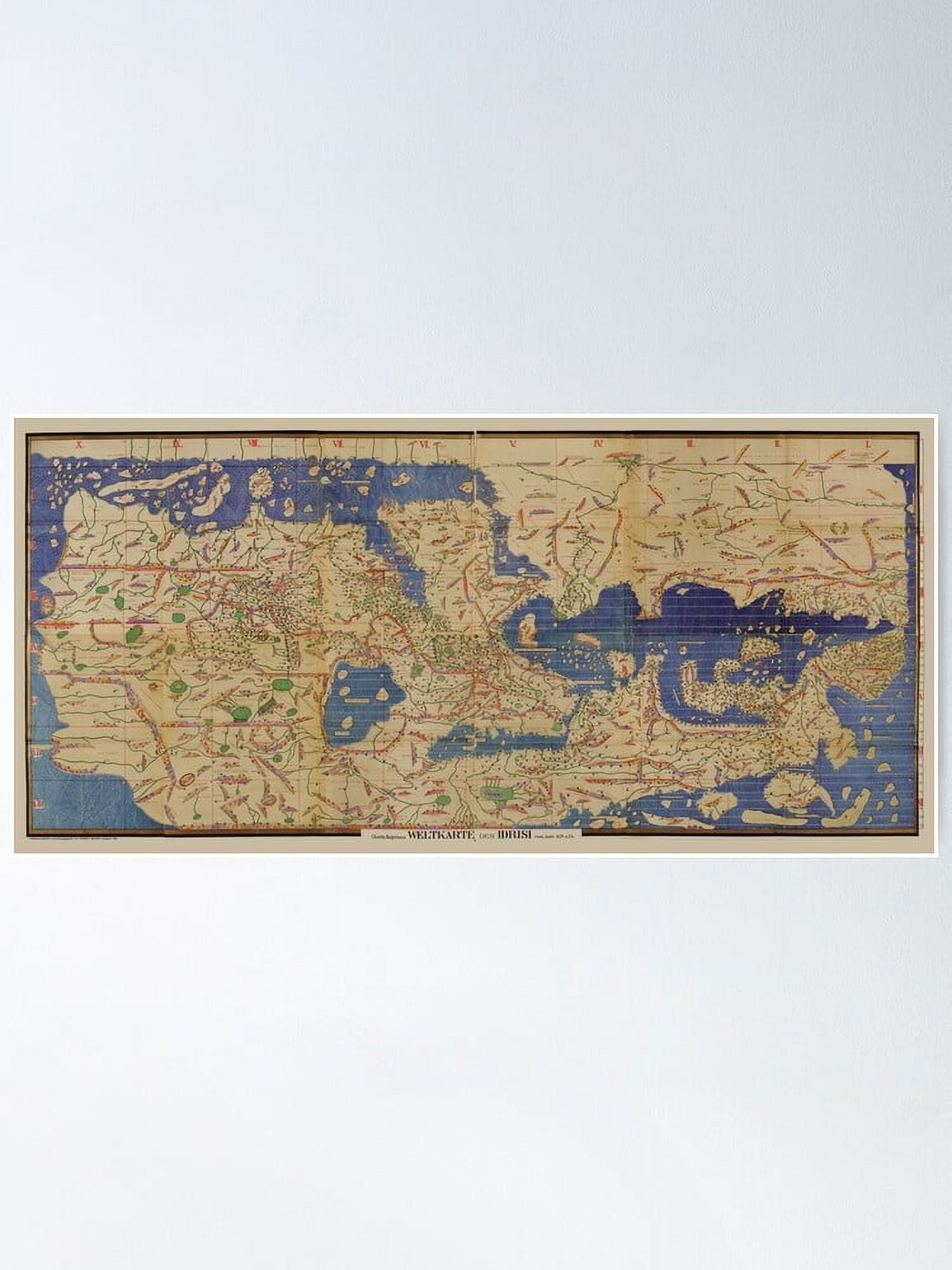 Edrisi world map 12 century Tabula Rogeriana Poster - Walmart.com
