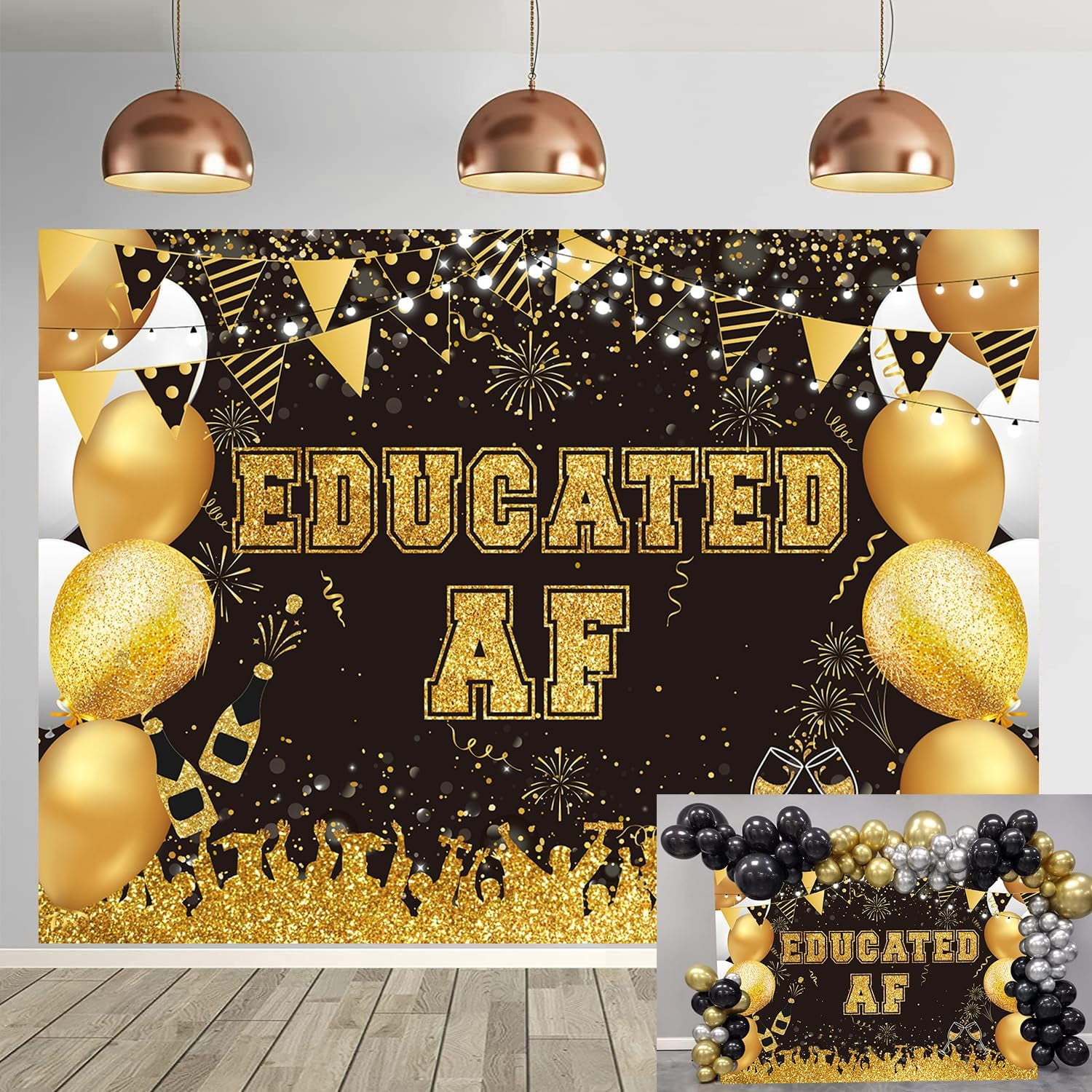 Educated AF Backdrop Black and Gold Graduation Decorations Banner 2025 ...