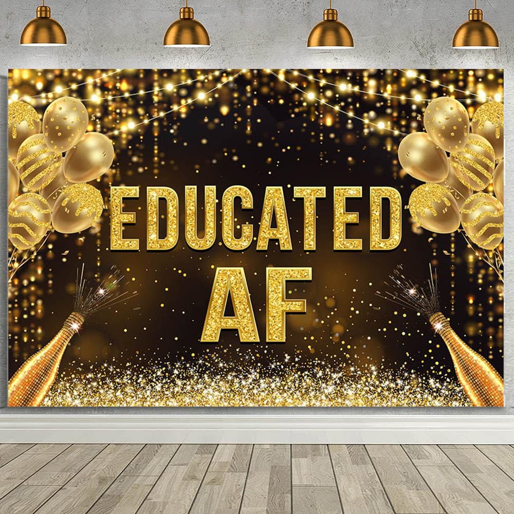 Educated AF Backdrop Gold 2025 Graduation Photography Background ...