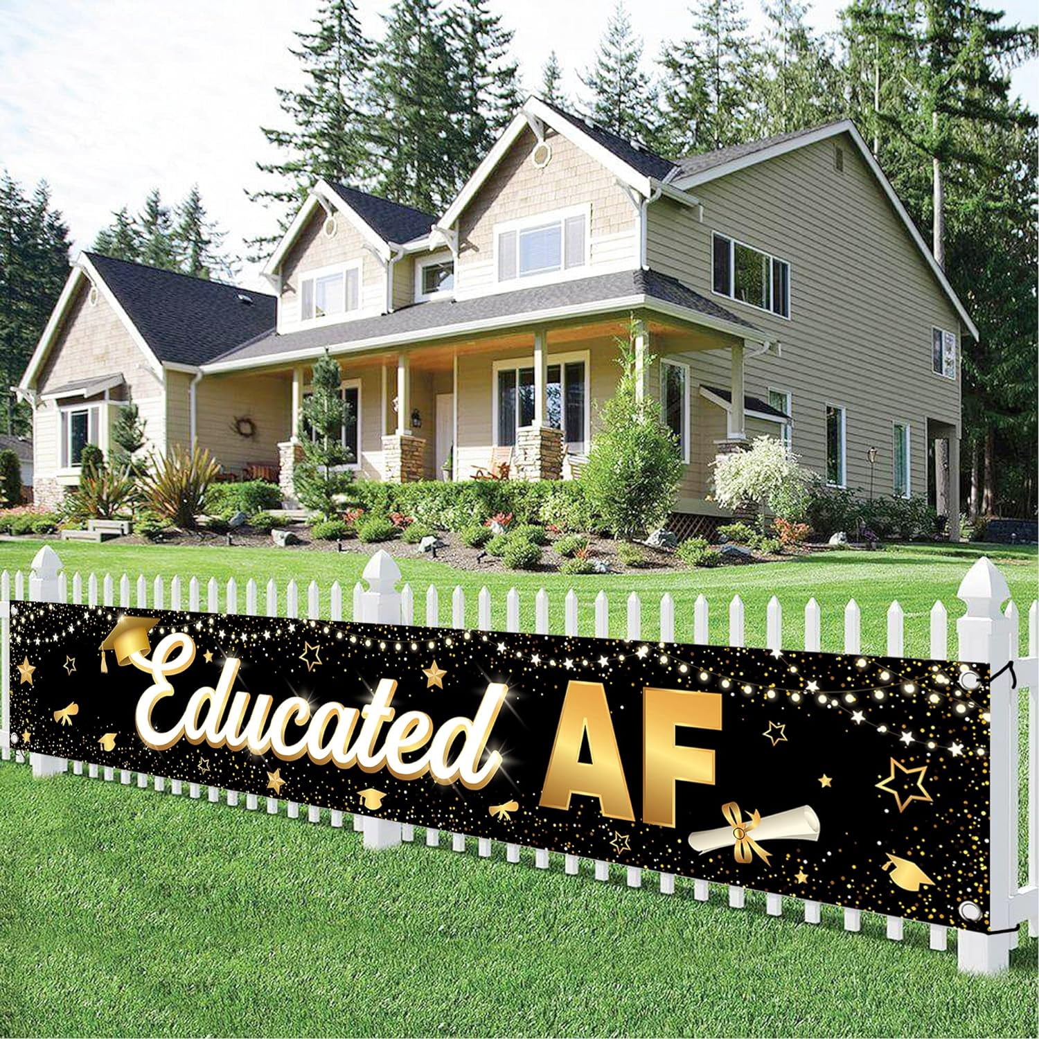 Educated AF Graduation Banner, Black and Gold - Class of 2024 Yard Sign ...