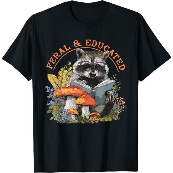 Educated Raccoon Reading Book T-Shirt Whimsical Cottagecore Style ...