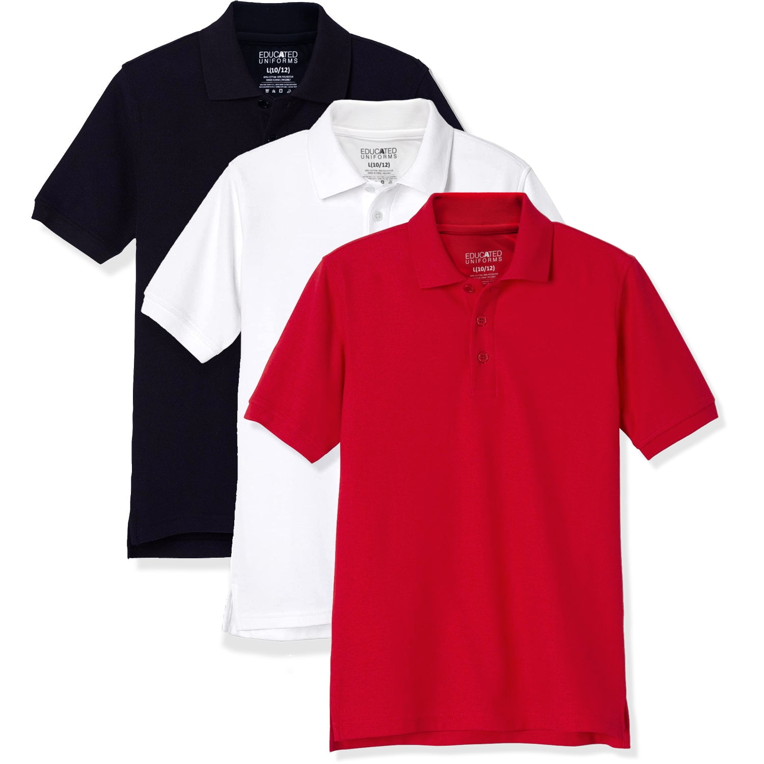 Educated Uniforms Boys 4-20 Short Sleeve Pique Polo Shirt, 3-Pack ...