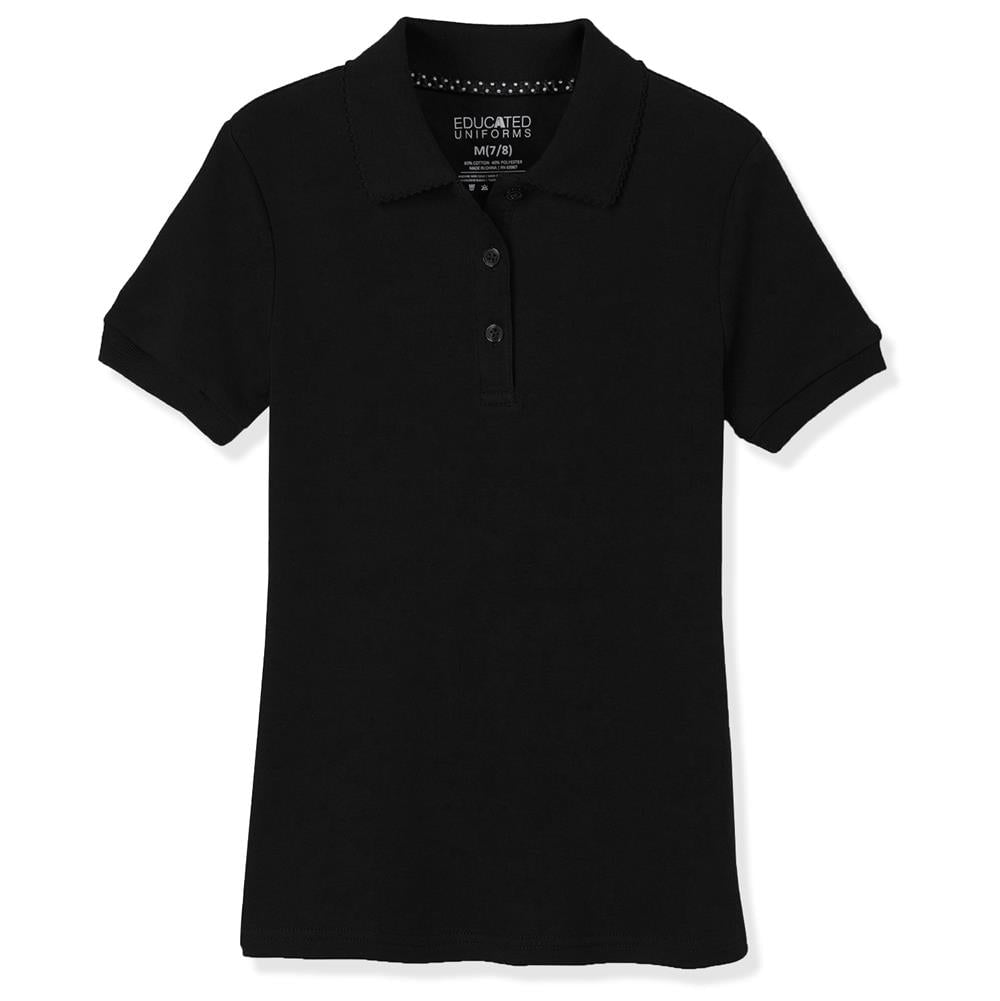 Educated Uniforms Girls 4-20 Short Sleeve Pique Polo Shirt Black 4/5 ...