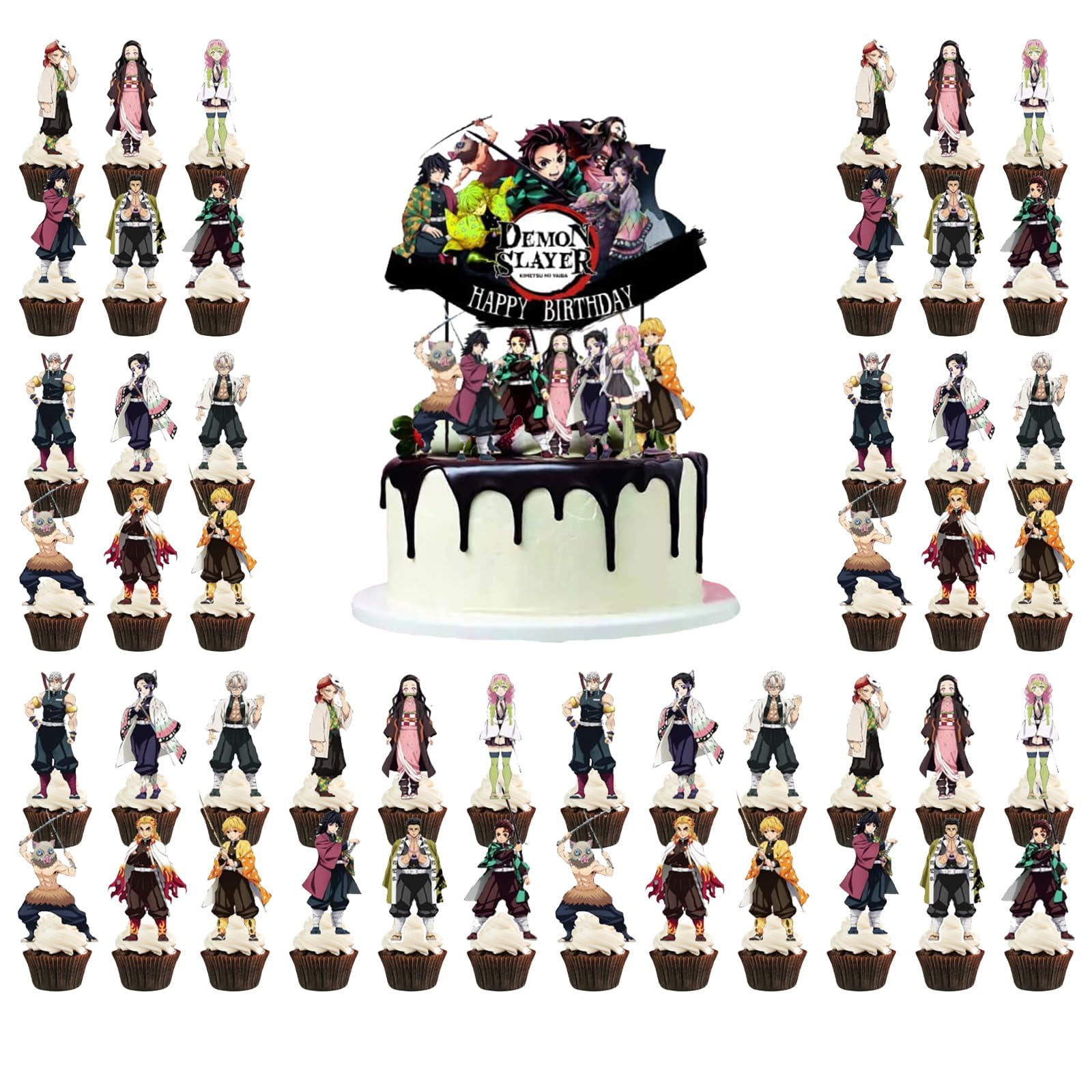 Educatgame 48 AnimeITSC Cupcake Toppers with 1 Happy Birthday Cake ...