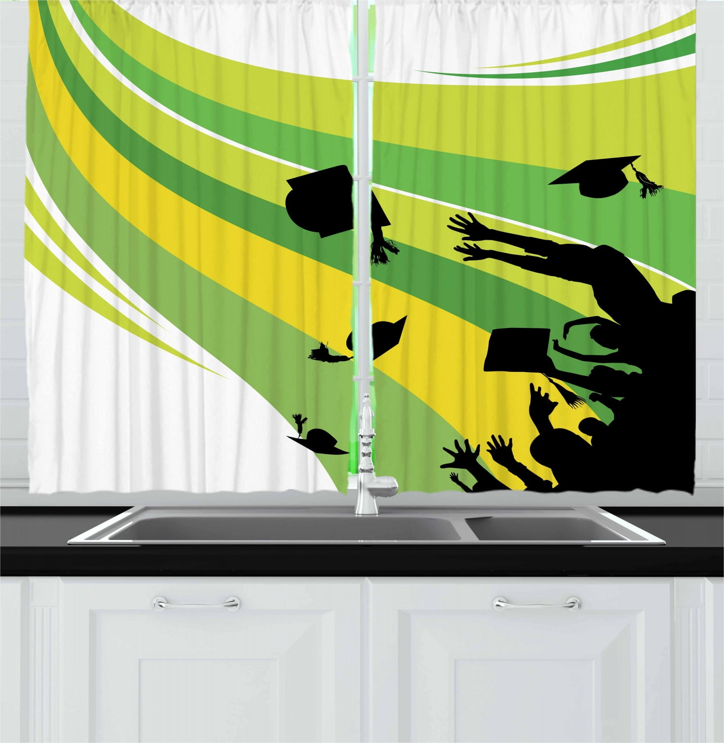 Education Curtains 2 Panels Set, Graduation Theme Silhouette of ...