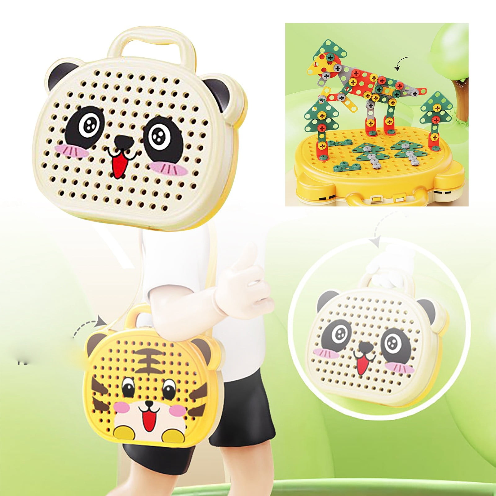 Education Cute Tiger Panda Double Pet Puzzle Assembly Toolbox for ...