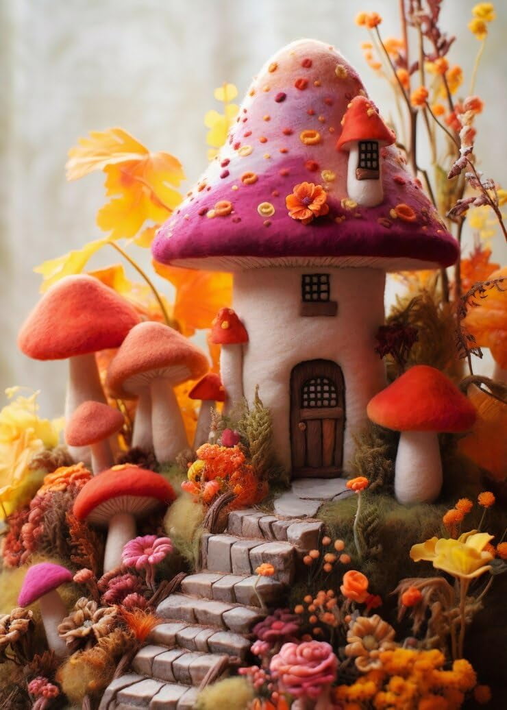 Education Intellectual Toy Puzzle 500 Pieces Mini Toadstool Cottage Mushroom Fairy Pixie House ...