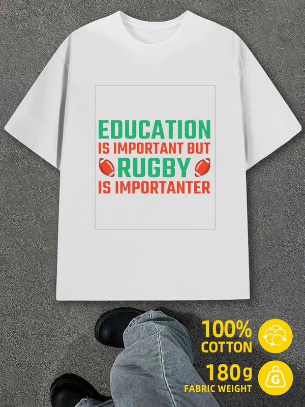 Education Rugby Tee for men white 180G 100% Cotton fun and playful,cool ...