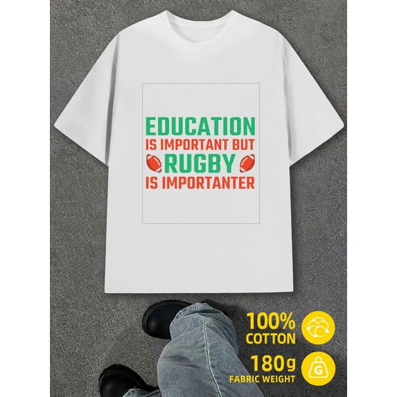 Education Rugby Tee for men white 180G 100% Cotton fun and playful,cool ...