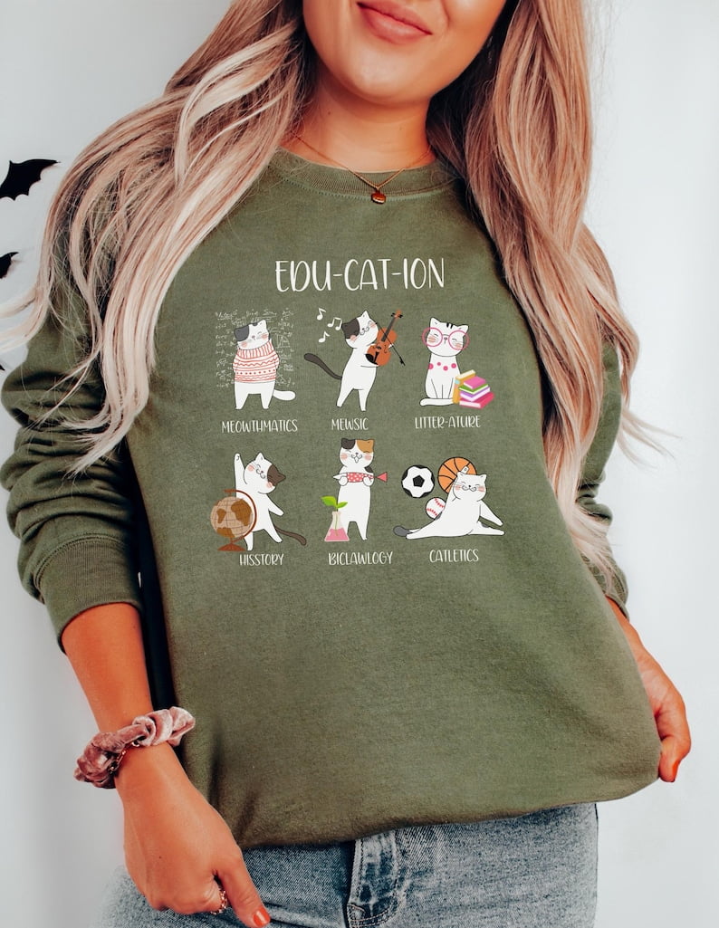 Education Teacher Cat Lover Sweatshirt, Education Funny Cat Puns, Math ...