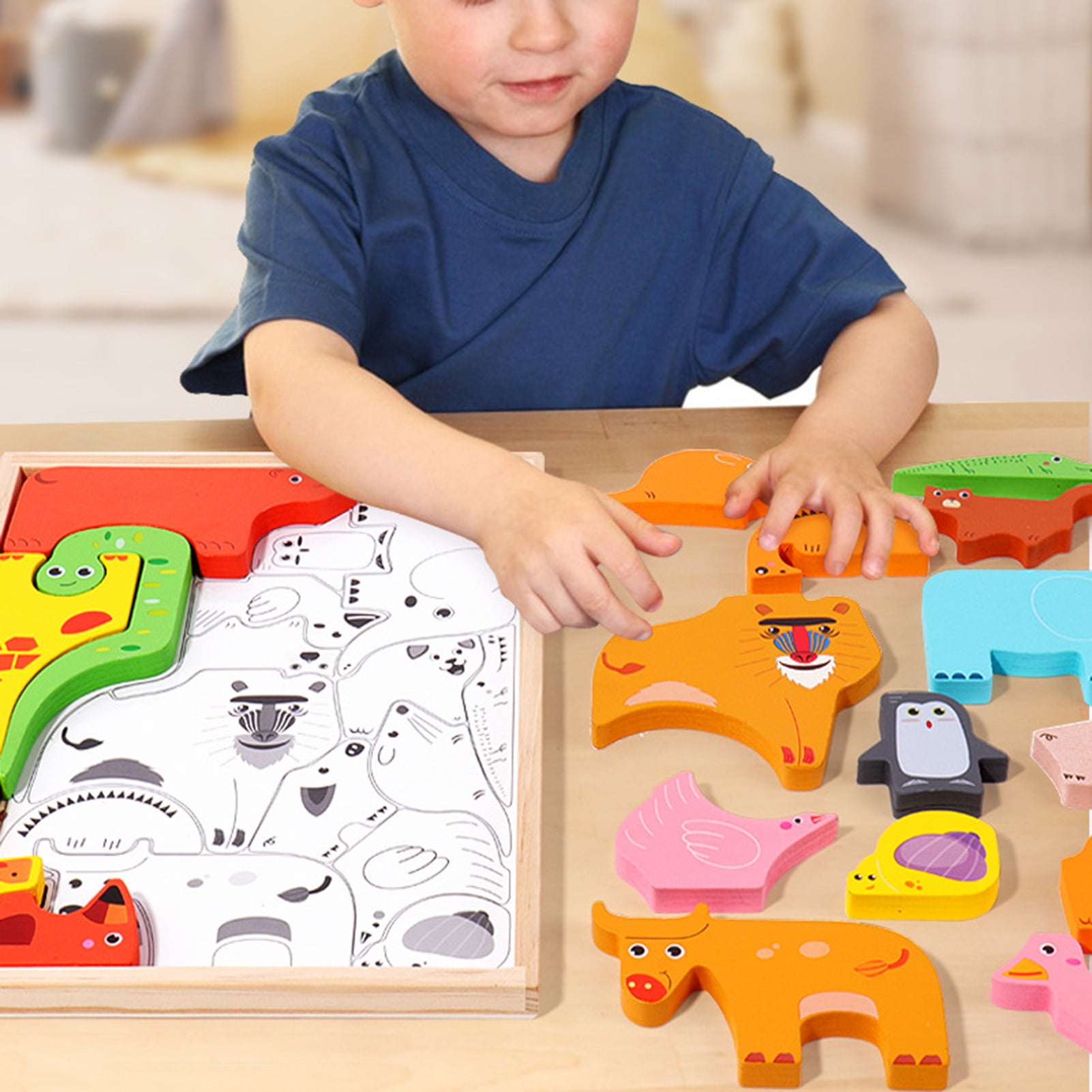 Educational 3D Wooden Animal Puzzle - Smooth Edges, Hand-eye ...