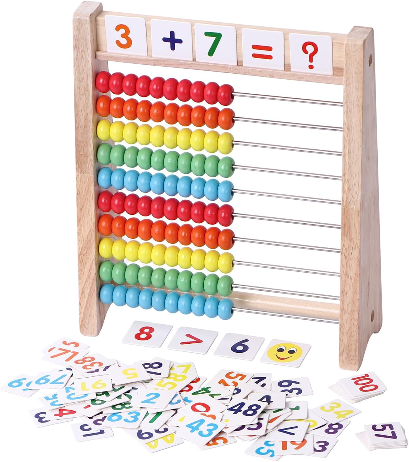 Educational Abacus for Kids Math - 10 Row Wooden Counting Frame with ...
