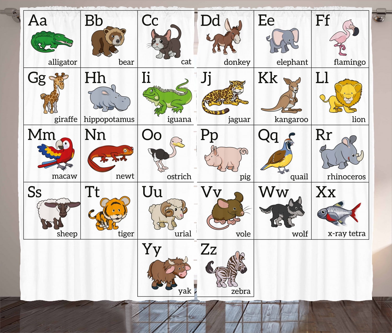 Ambesonne ABC Curtains 2 Panel Set, Alphabet Colorful Themed Chart, 108 ...