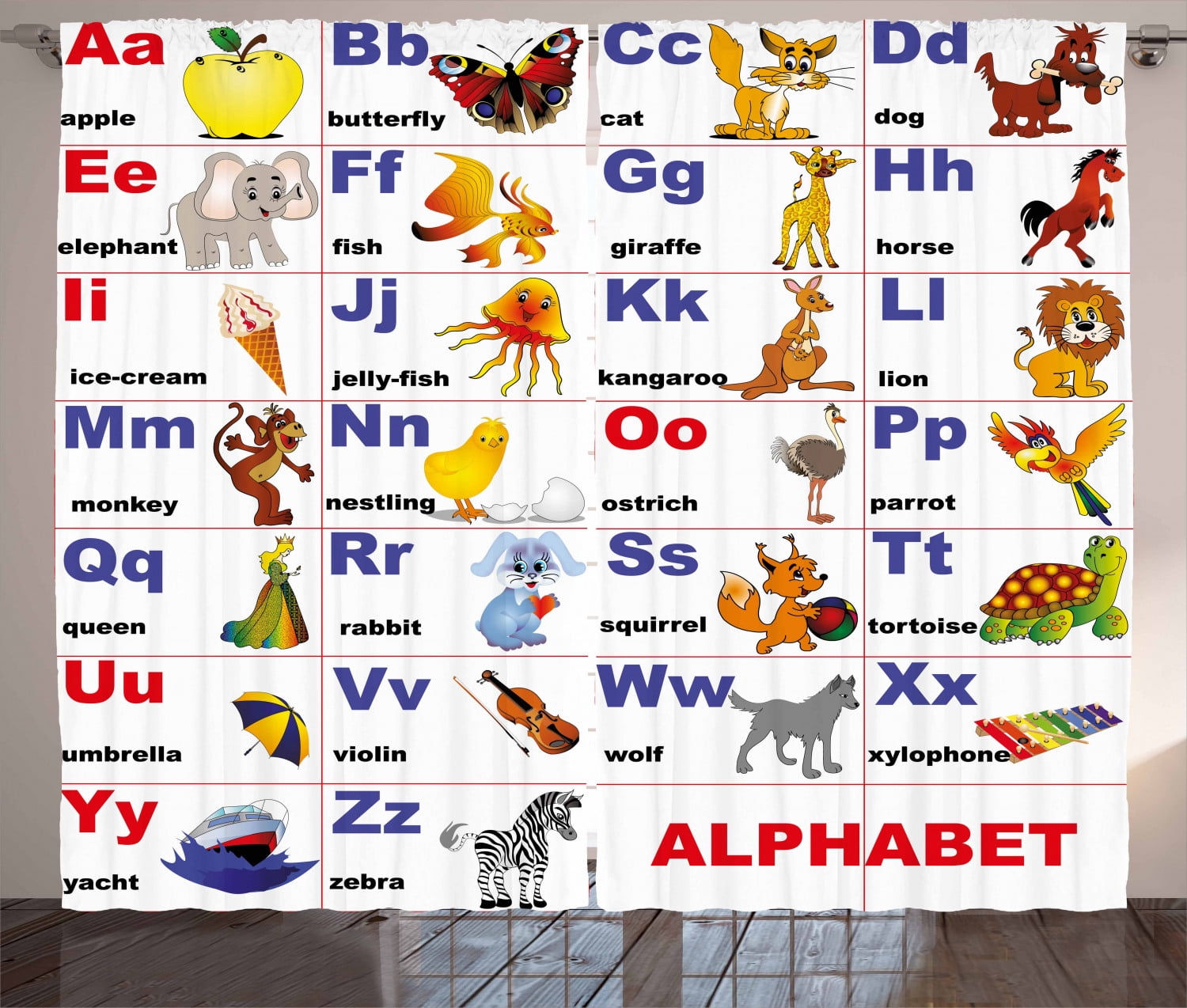 Educational Curtains 2 Panels Set, Animals Placed on Letter of the ...