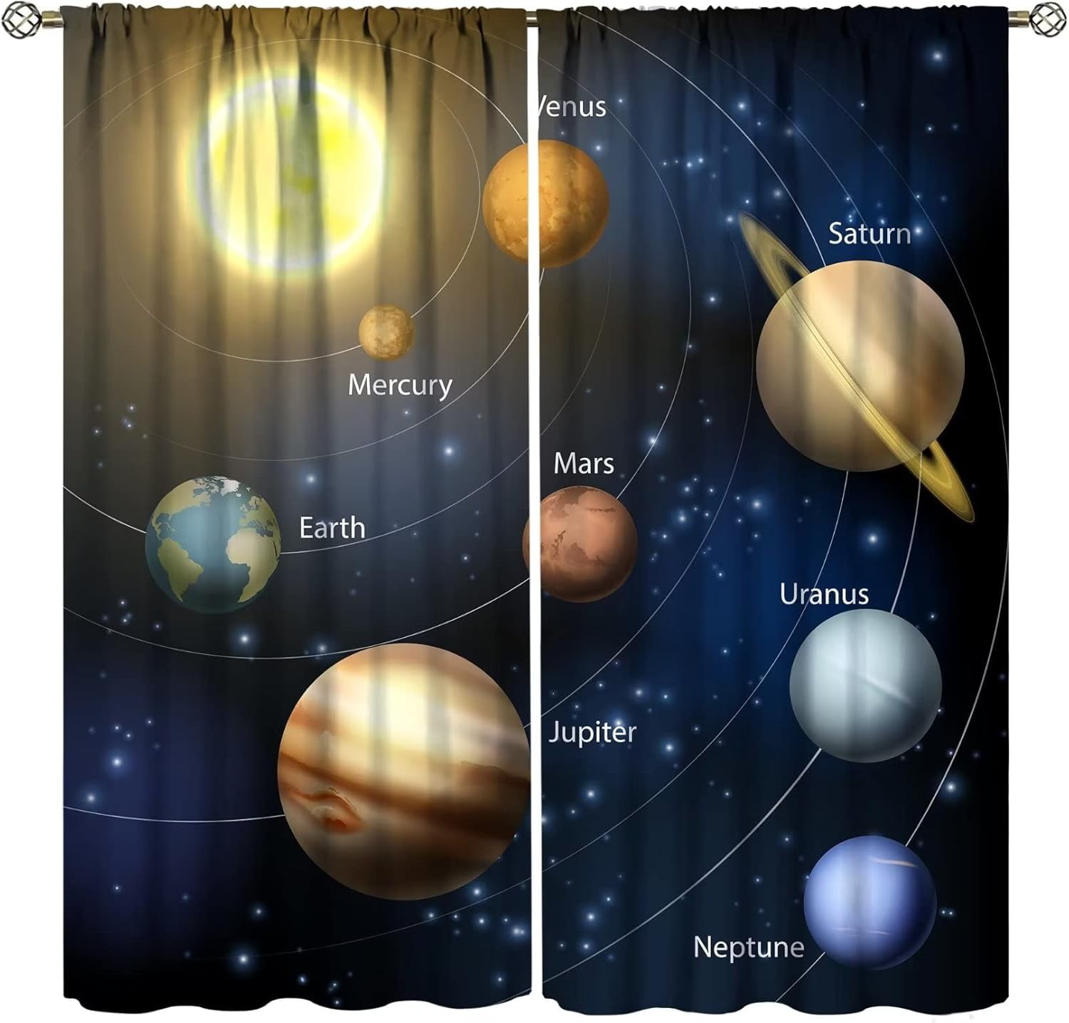 Educational Curtains Realistic Illustration of Solar System Sun Planets ...