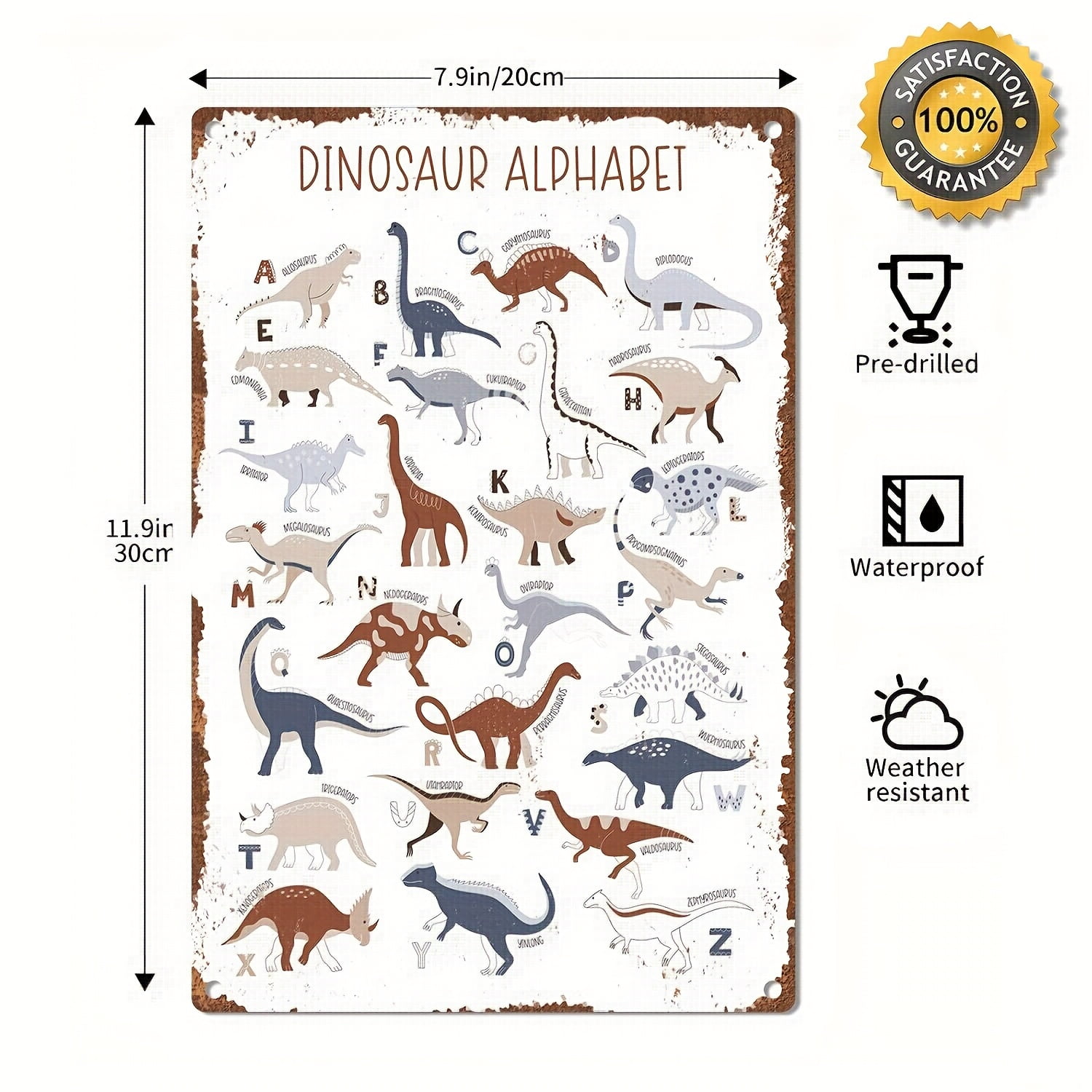 Educational Dinosaur Alphabet Poster Retro Metal Tin Sign Vintage Sign ...