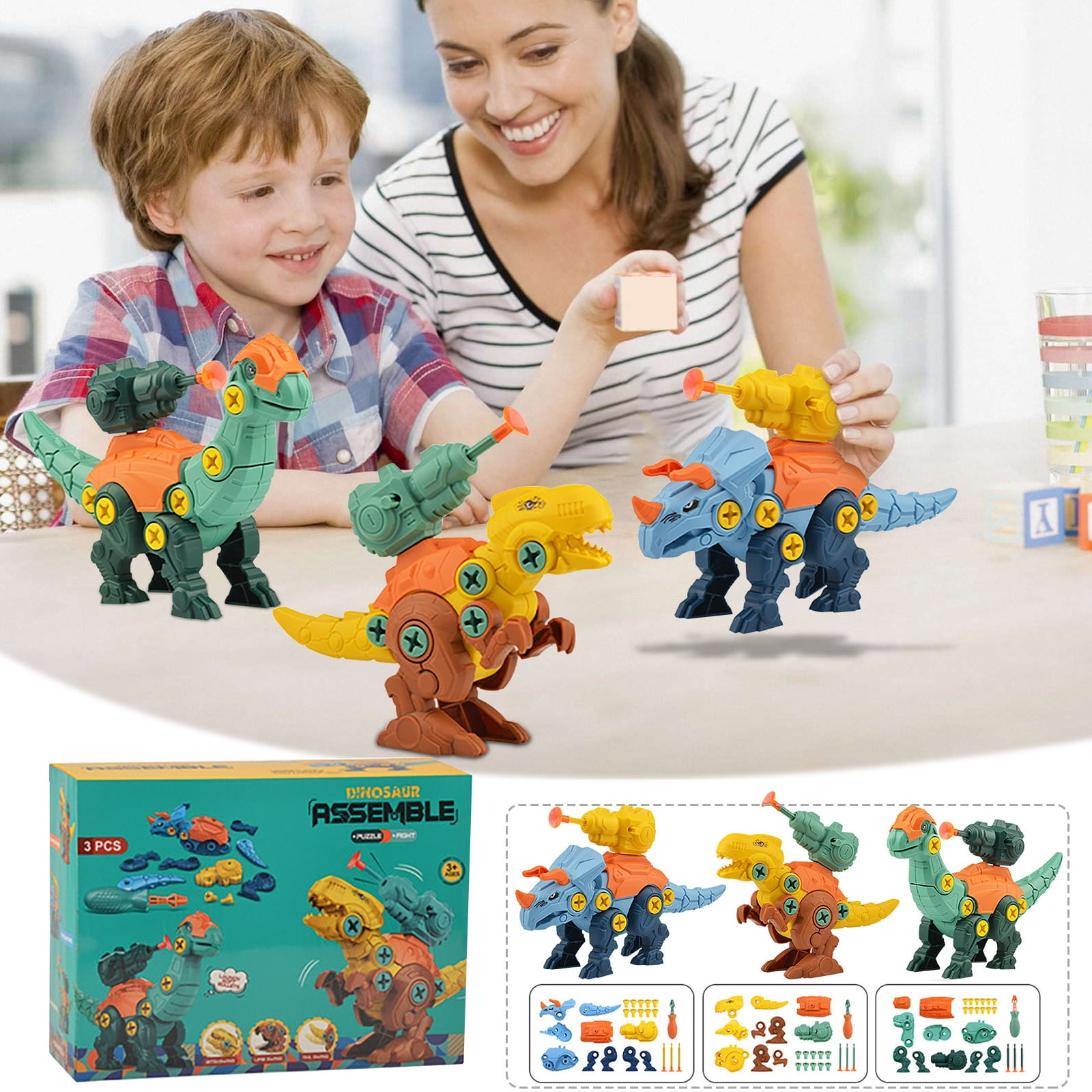 Educational Dinosaur Building Blocks Set - DIY Screw & Assembly Puzzle ...