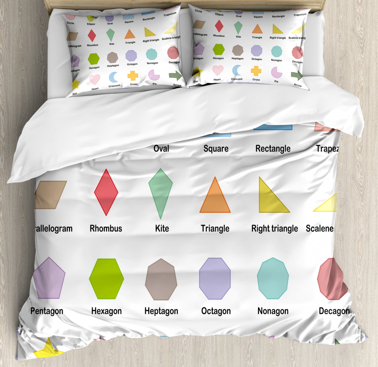 Educational Duvet Cover Set King Size, Classical Basic 2D Shapes ...