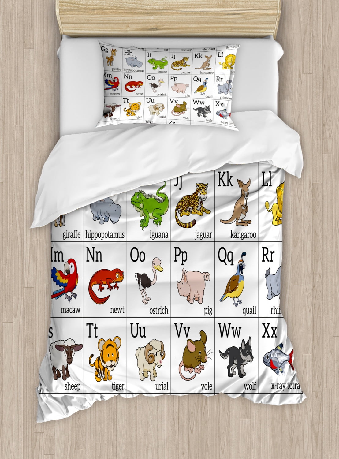 Educational Duvet Cover Set Twin Size, Alphabet Learning Chart with ...