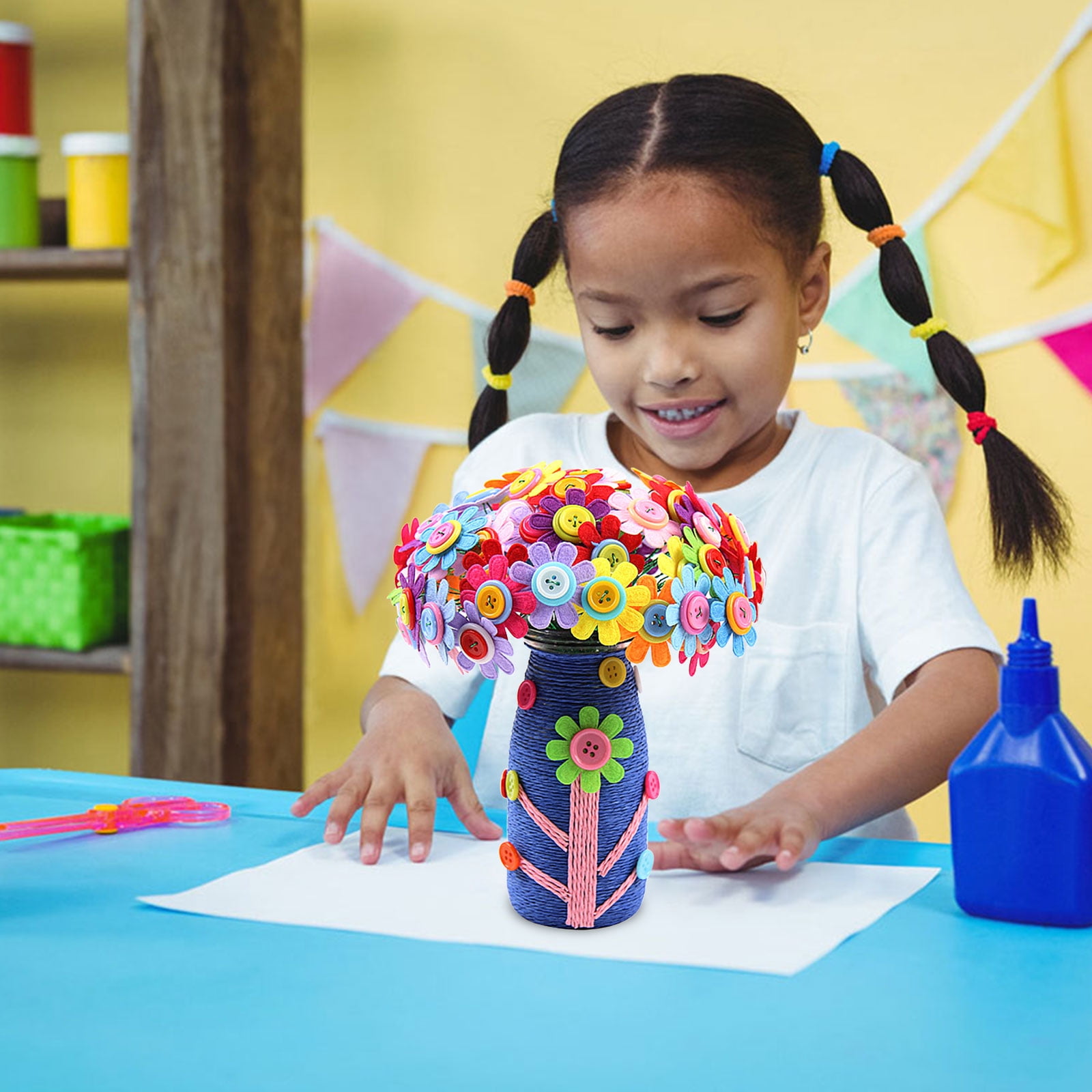 Educational Flower Craft Kit for Kids - Create Your Own Flower Bouquet with Buttons and Flowers ...