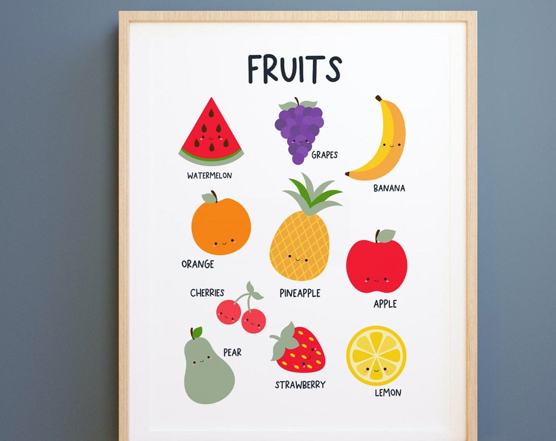 Educational Fruits Print, Fruits Chart Classroom, Learning Home School ...