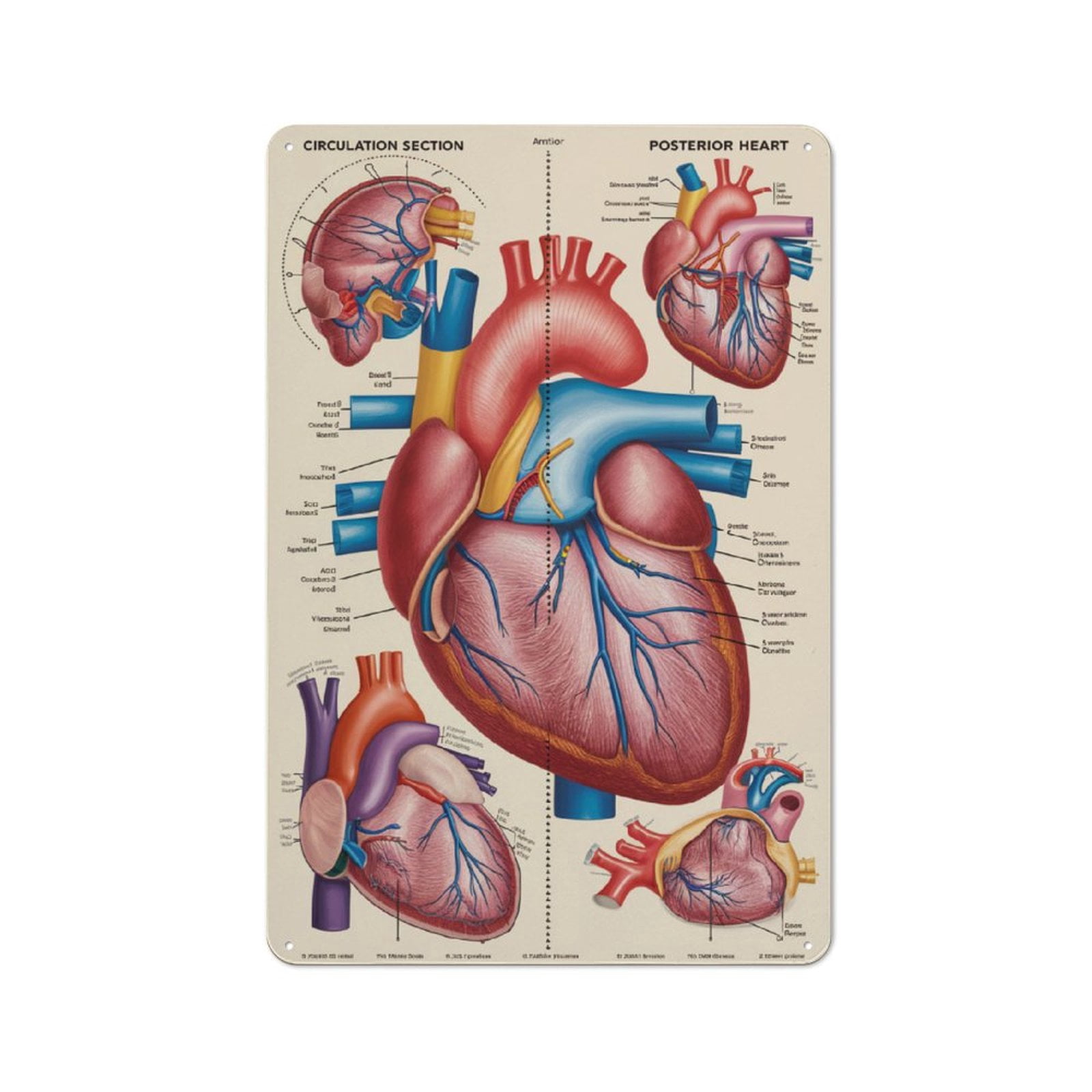 Educational Human Heart Anatomy Poster Metal Tin Sign - Durable ...