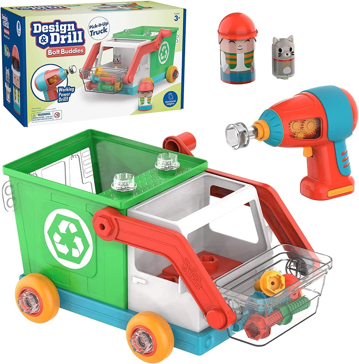 Educational Insights Design & Drill Bolt Buddies Recycling Truck Toy ...