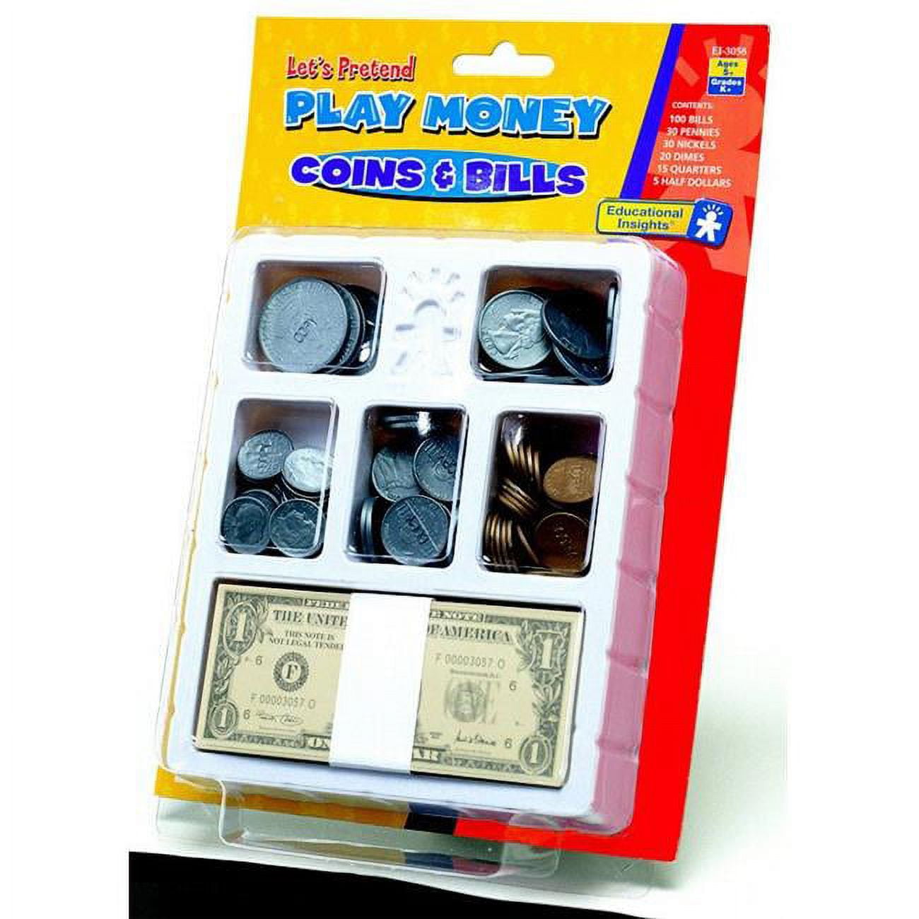 Educational Insights Lets Pretend Play Money Coins &-Bills Tray ...