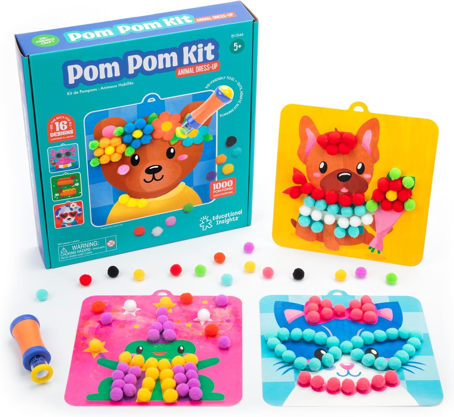 Educational Insights Pom Pom Kit - Arts and Crafts for Kids, Mess Free ...
